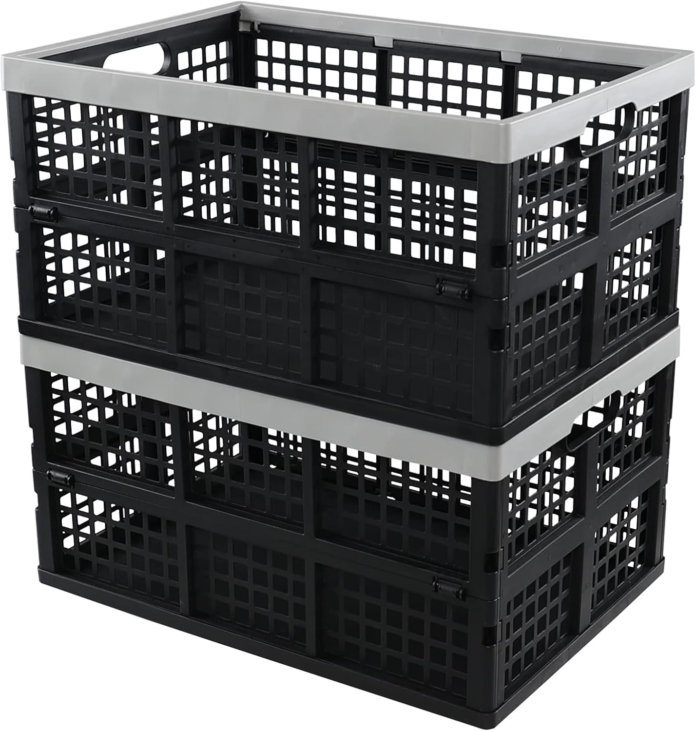 42 Liter Large Stackable Plastic Crate, Collapsible Storage Crate, 2 ...