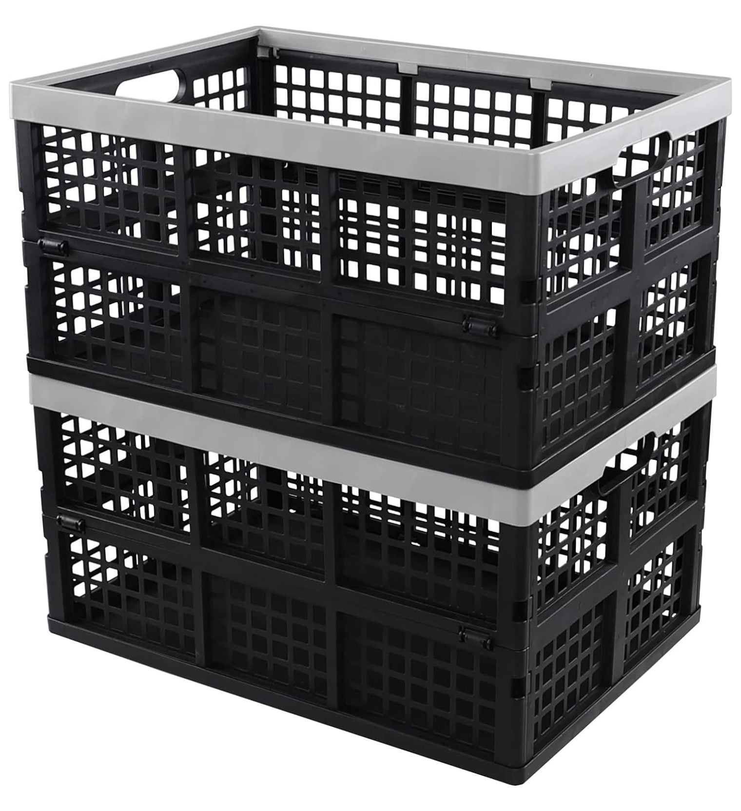 42 Liter Large Stackable Plastic Crate, Collapsible Storage Crate, 2 ...
