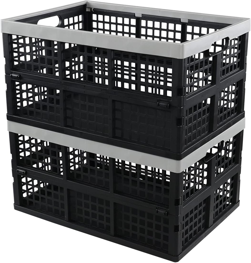 42 Liter Large Stackable Plastic Crate, Collapsible Storage Crate, 2 ...