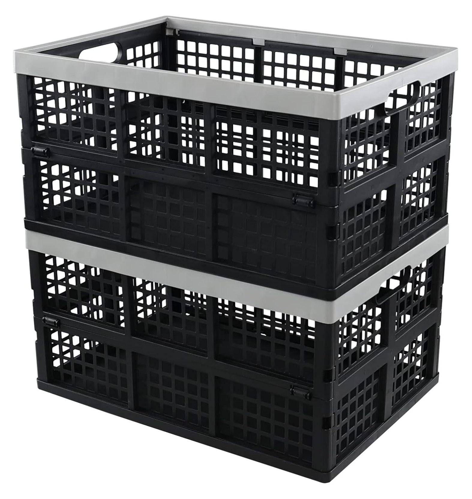 42 Liter Stackable Plastic Crate - 2 Pack - Collapsible Folding Storage Bins Containers for Home ...