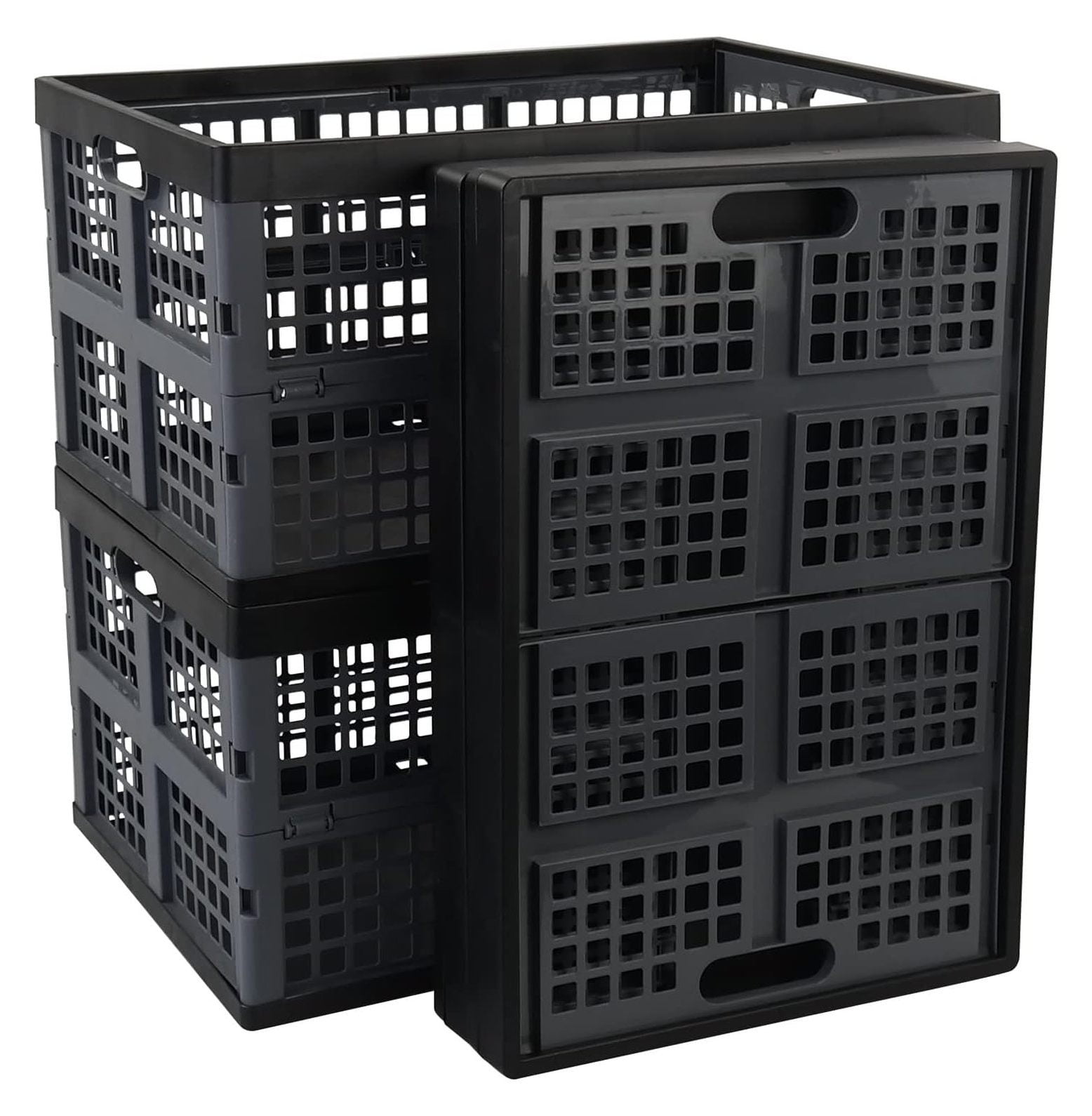 42 Liters Collapsible Storage Crate, Plastic Folding Crates, 4 Packs ...