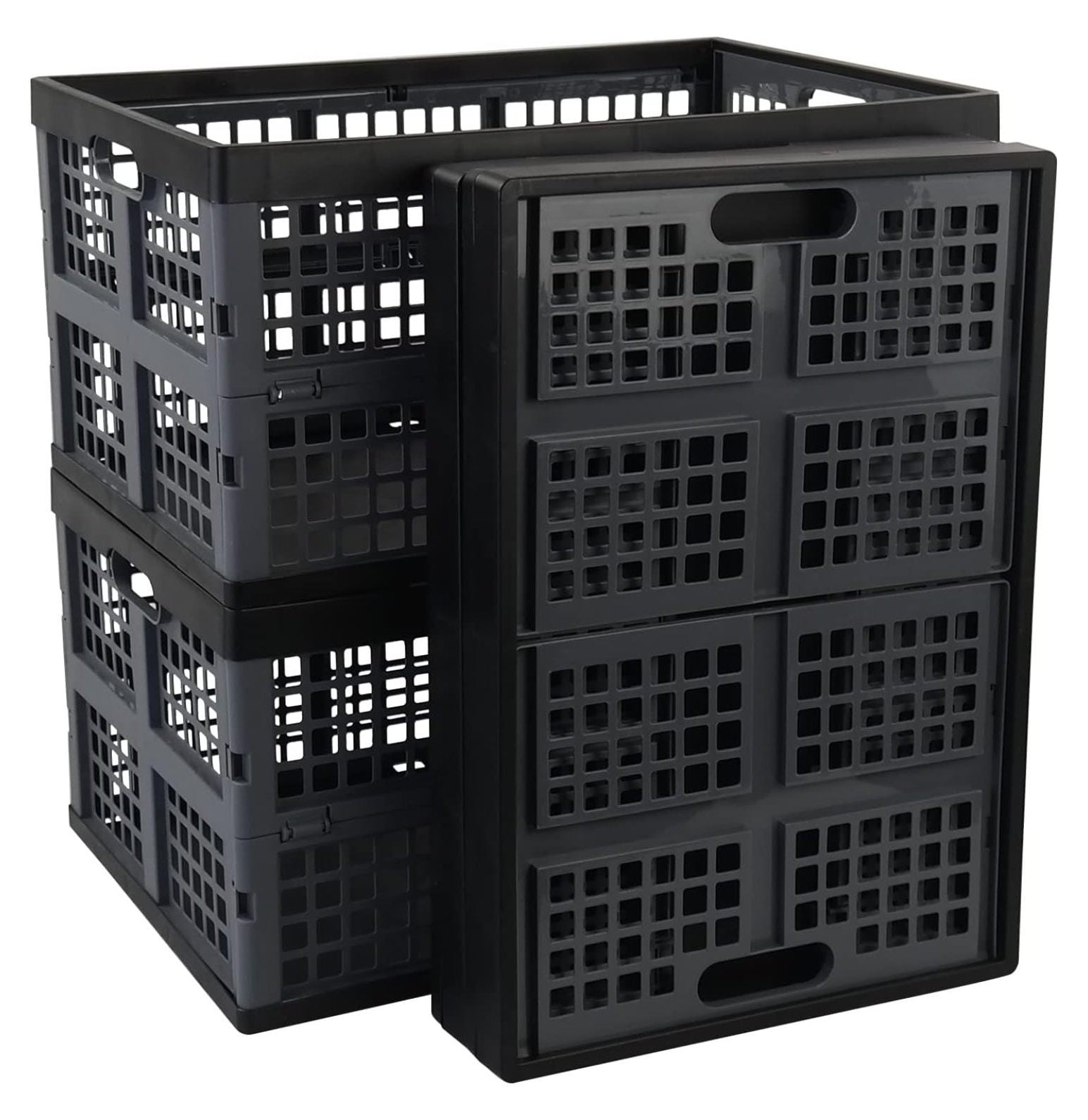 42 Liters Collapsible Storage Crate, Plastic Folding Crates, 4 Packs ...