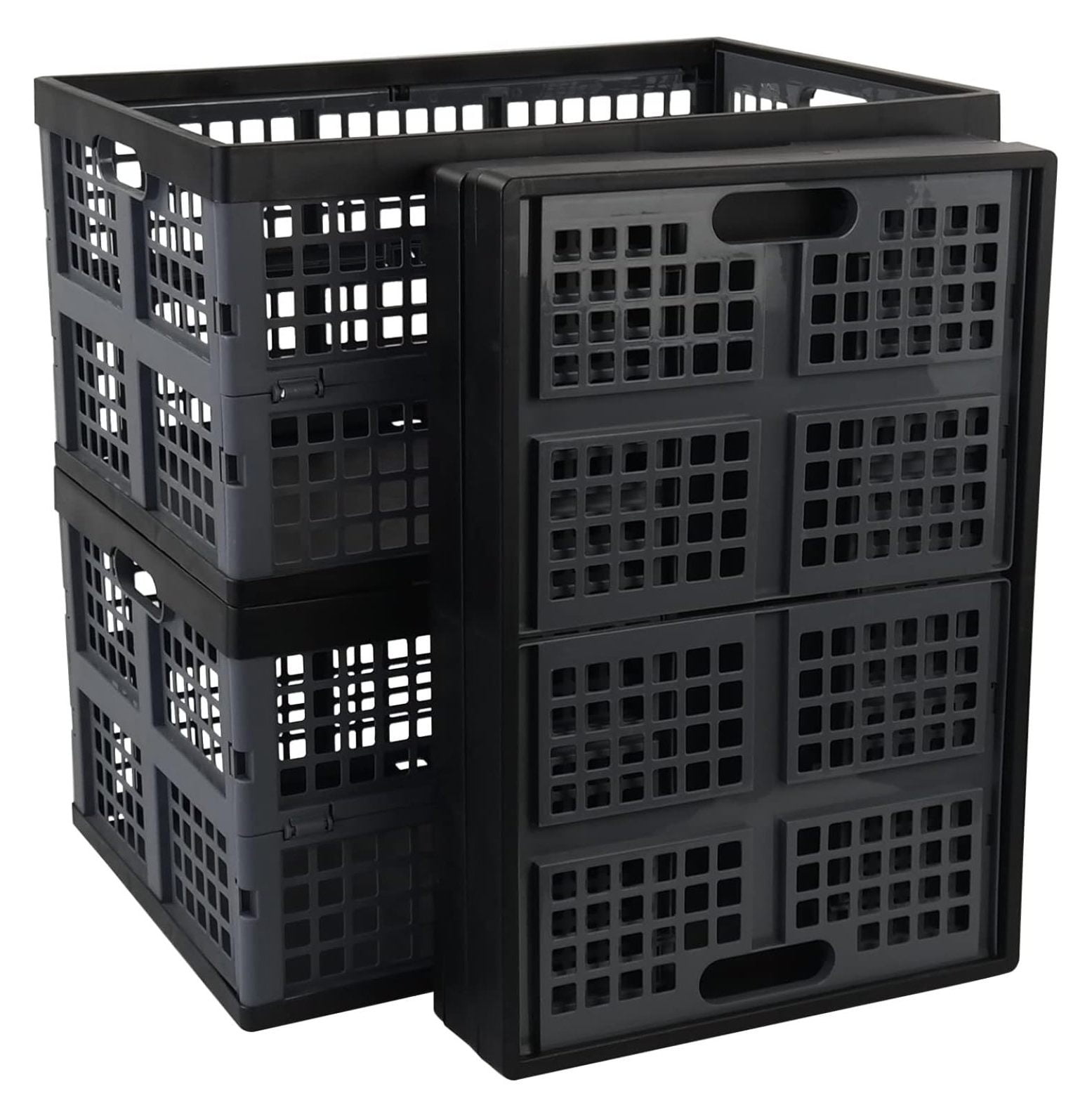 42 Liters Collapsible Storage Crate, Plastic Folding Crates, 4 Packs ...