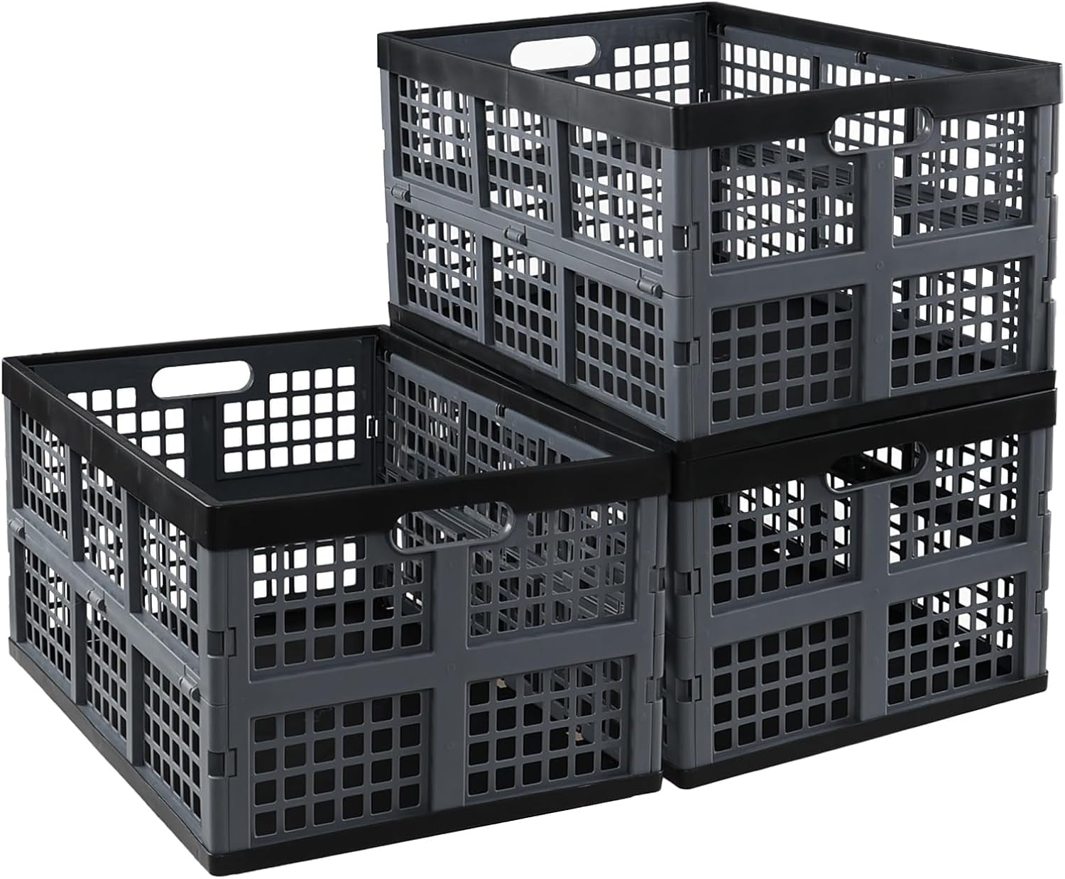 42 Liters Collapsible Stroage Crates, Large Plastic Foldable Bin Crates ...