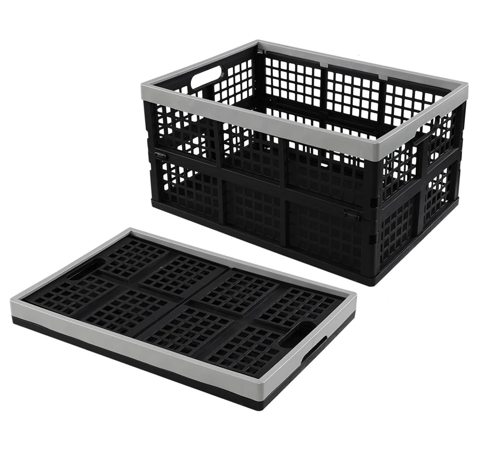 42 Liters Large Collapsible Crates Bins, 2-packs Plastic Foldable ...