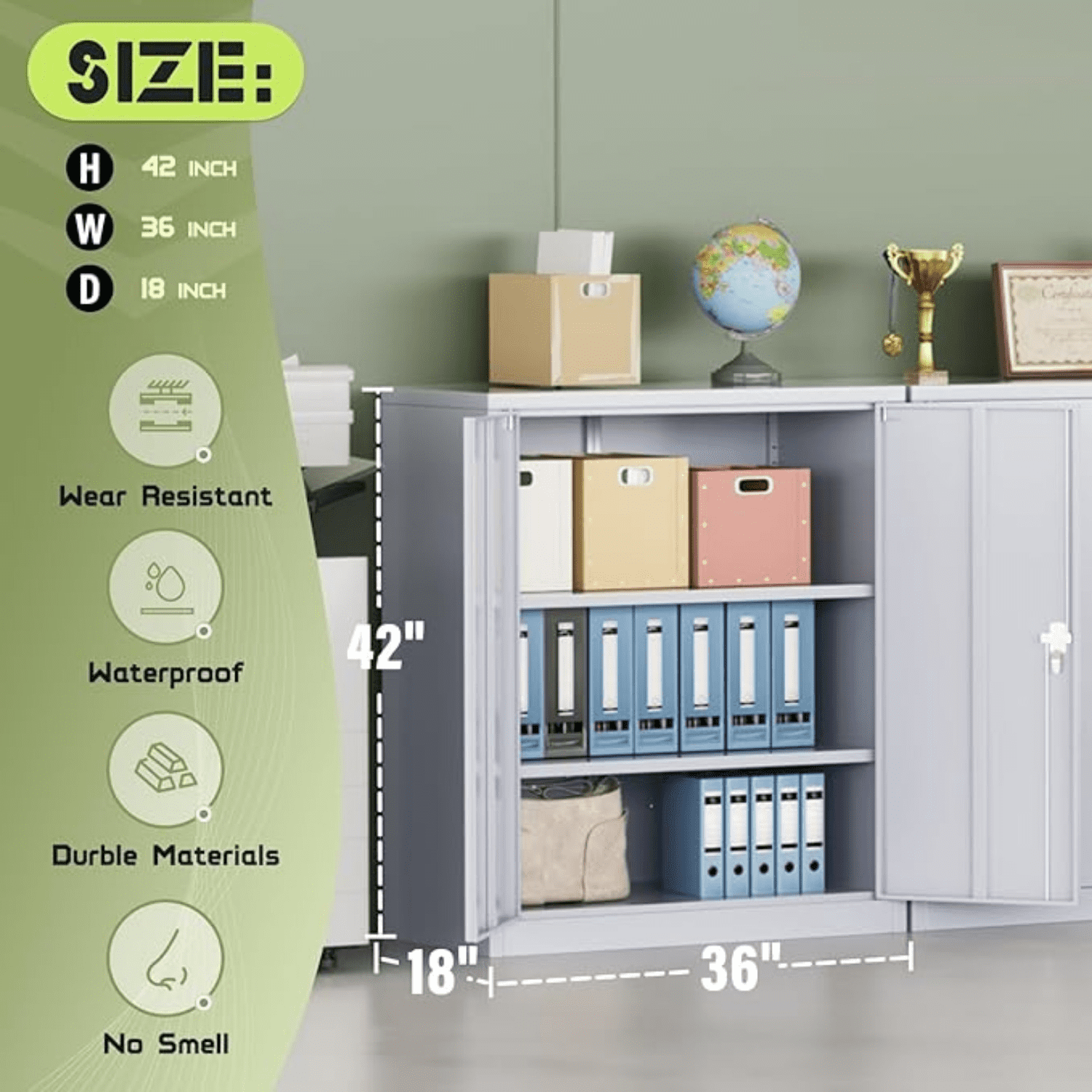 42” Metal Garage Storage Cabinets, Locking Cabinet with 2 Doors and 2 ...