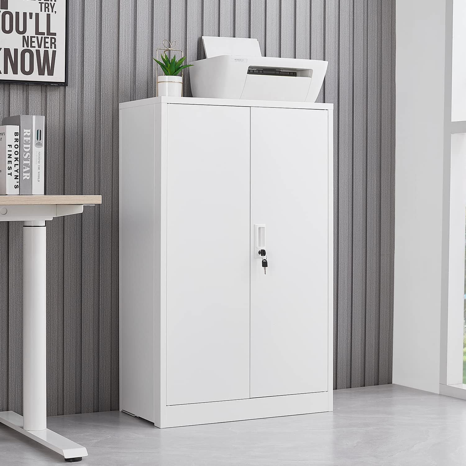 42" Metal Storage Cabinet, Locking Steel Cabinet with 2 Doors and ...