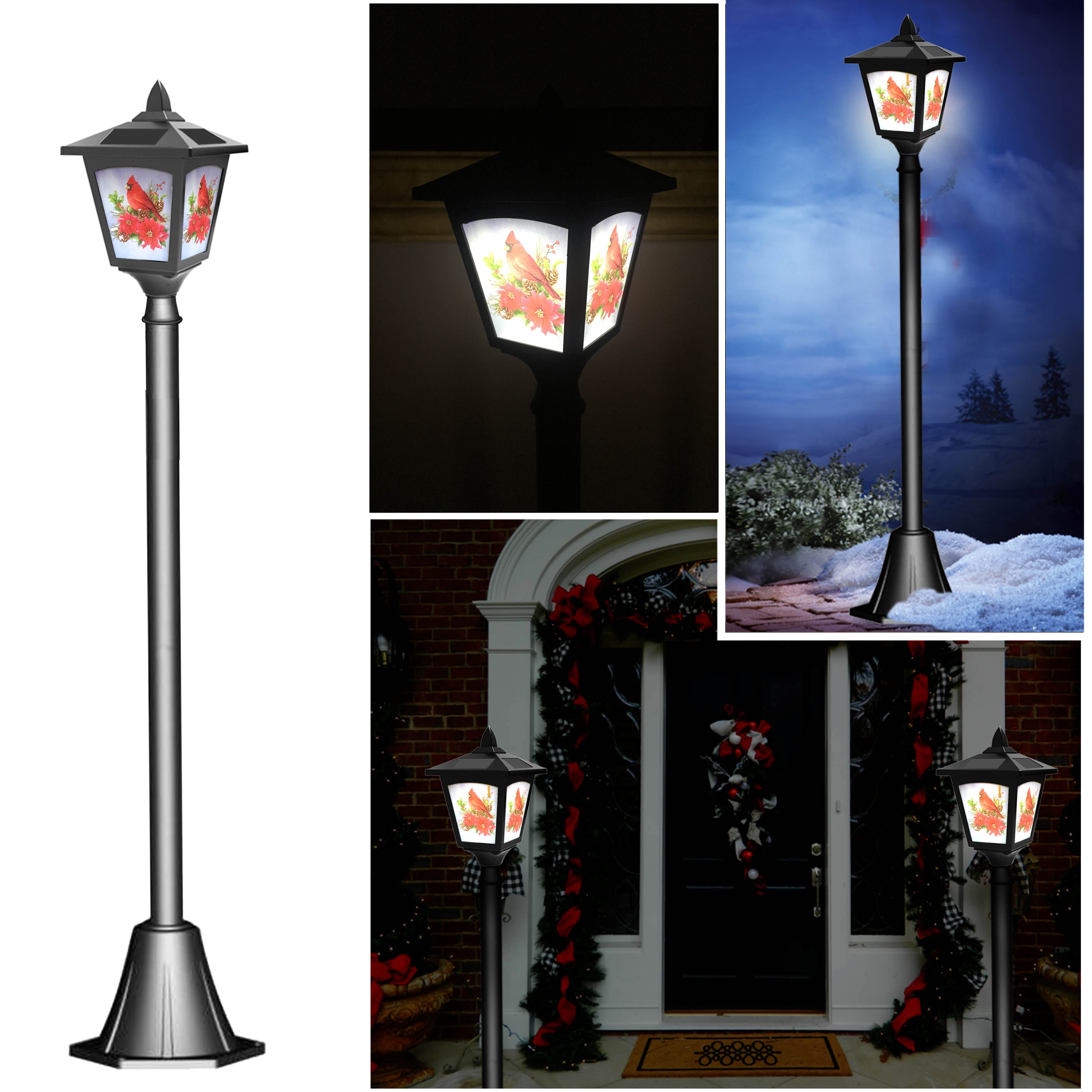 42" Mini Street Vintage Outdoor Garden Triple Solar Lamp Post Light ...