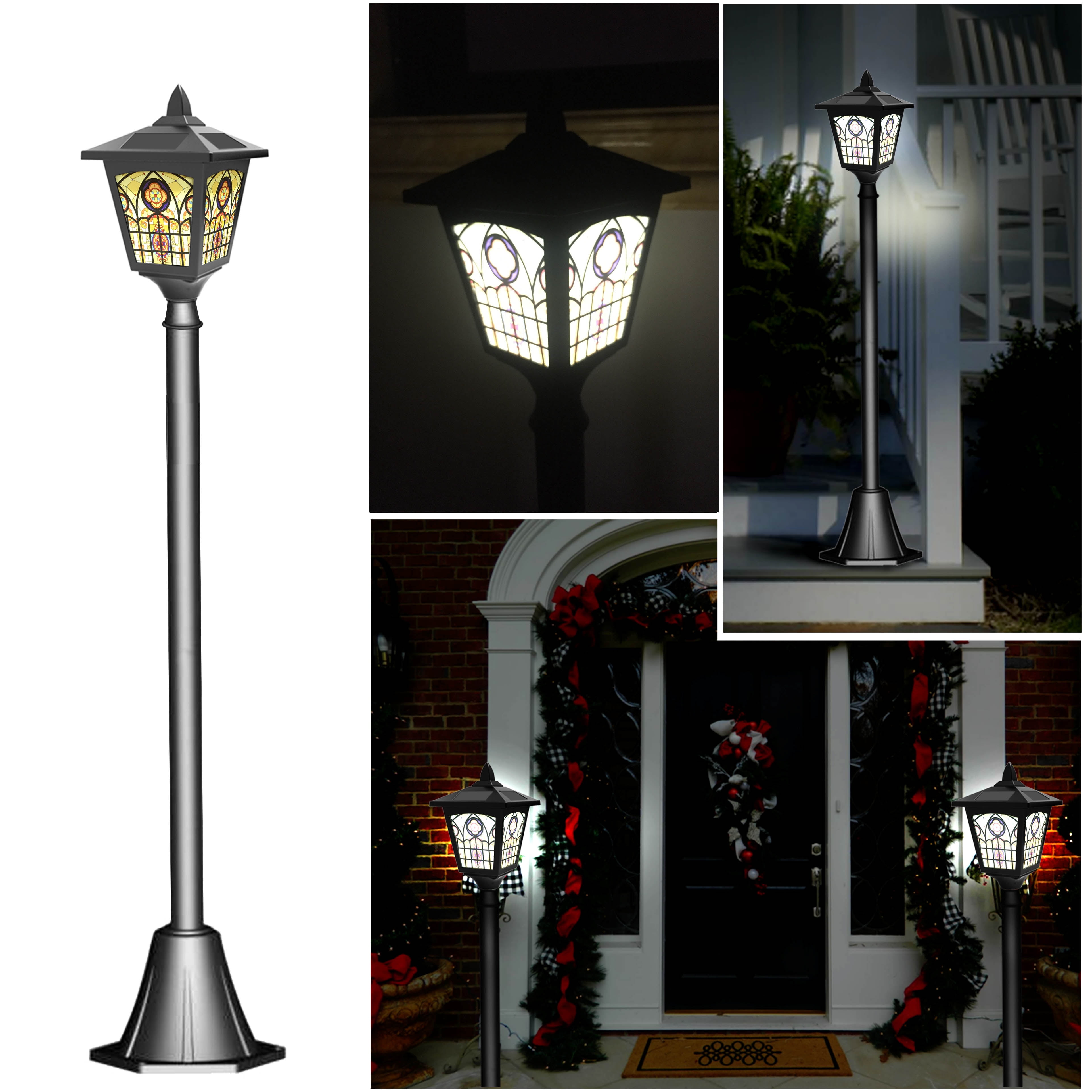 42" Mini Street Vintage Outdoor Garden Triple Solar Lamp Post Light ...