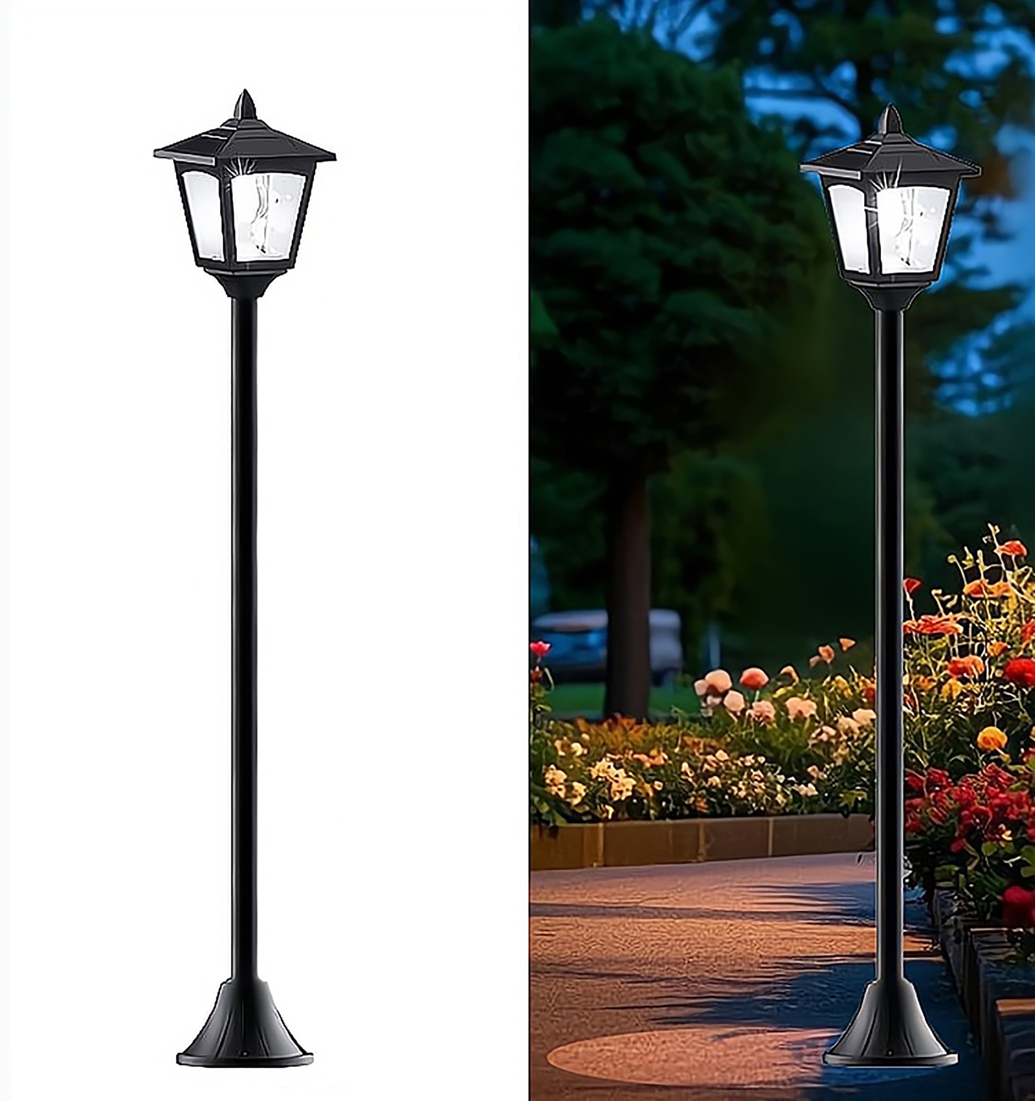 42" Mini Street Vintage Outdoor Garden Triple Solar Lamp Post Light ...