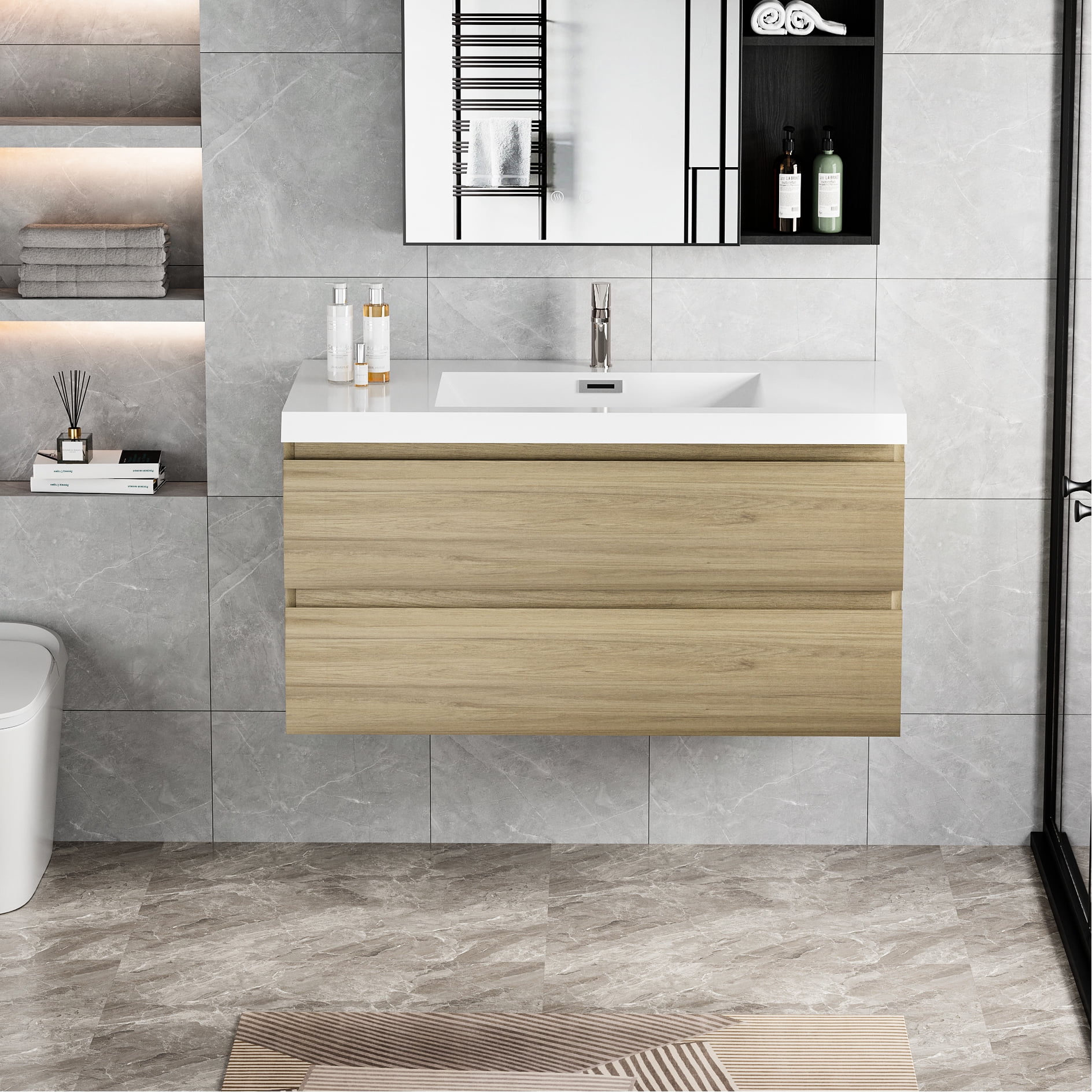 42" Modern Bathroom Cabinet With Sink, Resin Basin, Soft Close Drawers ...