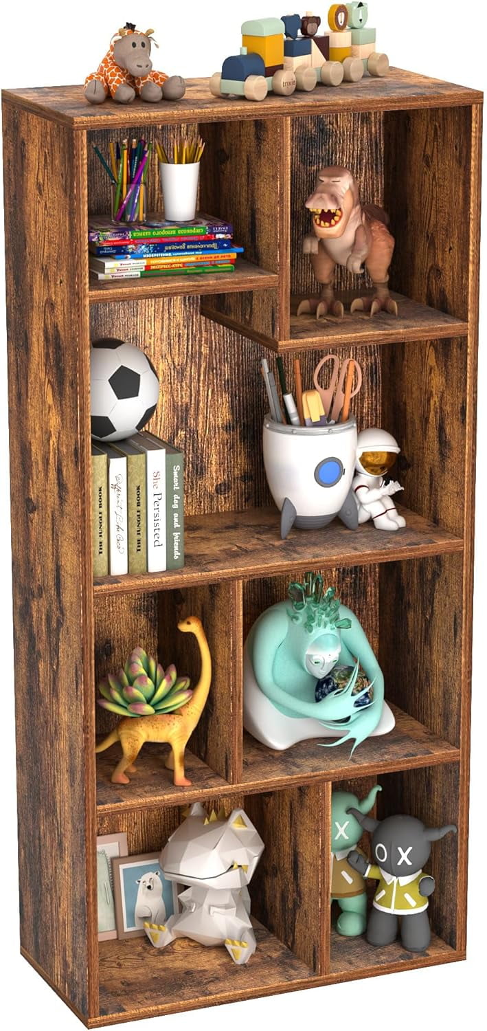 42" Modern Bookshelf, 7 Cube Organizer Bookcase,Fits Tallest Hardcovers ...