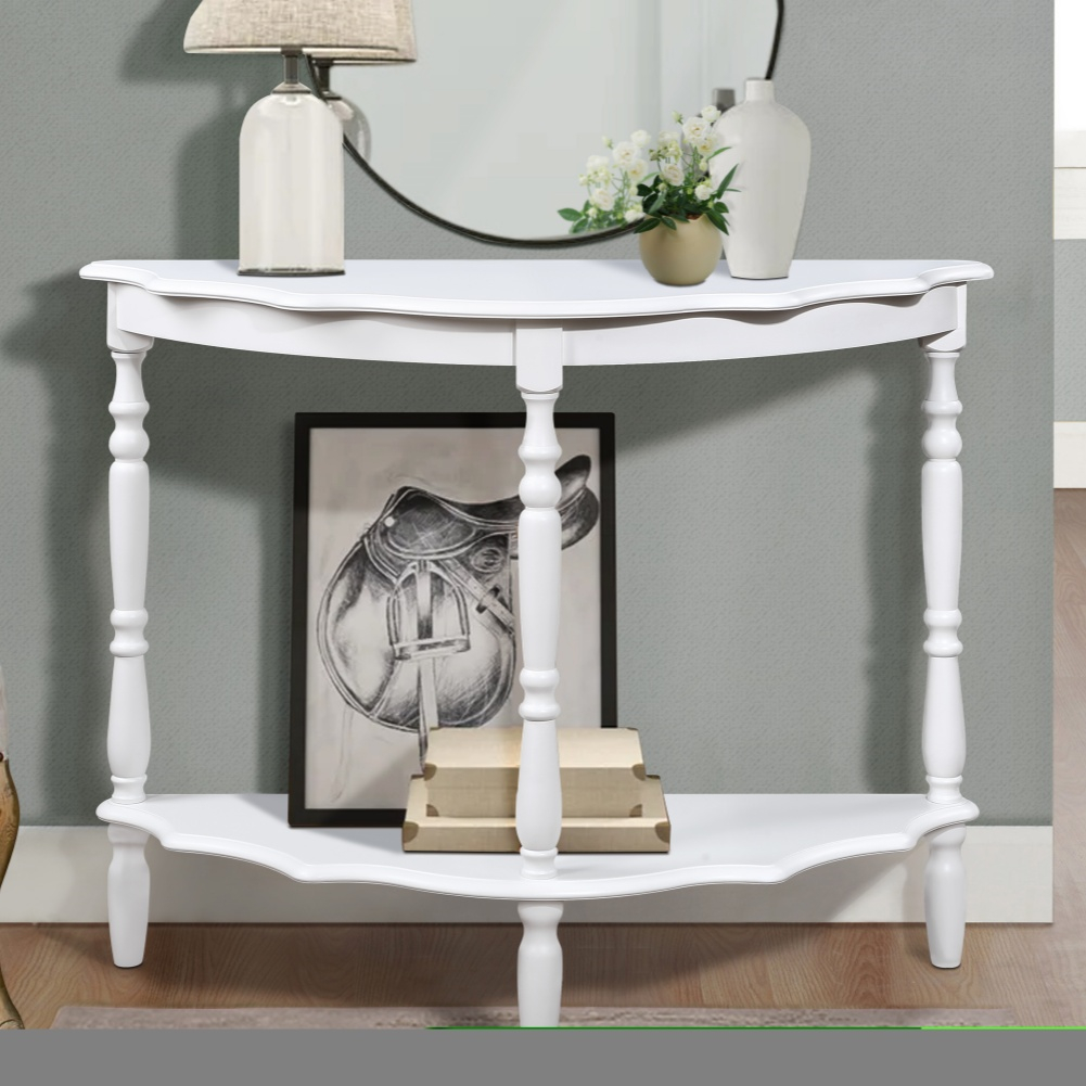 42" Modern Console Table, Retro Solid Wood Half-Moon Console Table With ...
