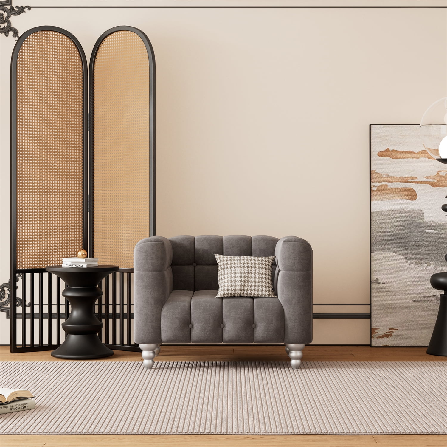 42" Modern Dutch Fluff Sofa, Upholstered Sofa with Solid Wood Legs ...