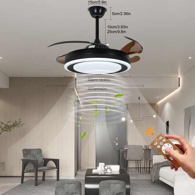 42" Modern Invisible Ceiling Fan Light Dimmable Chandelier Lamp LED ...