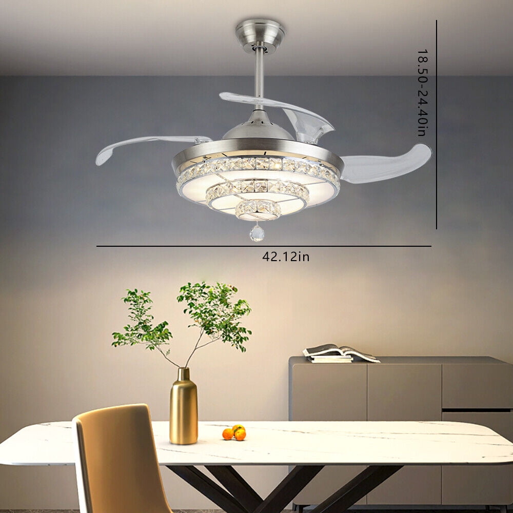 42" Modern LED Chandelier Retractable Blade Ceiling Fan Light &Remote ...