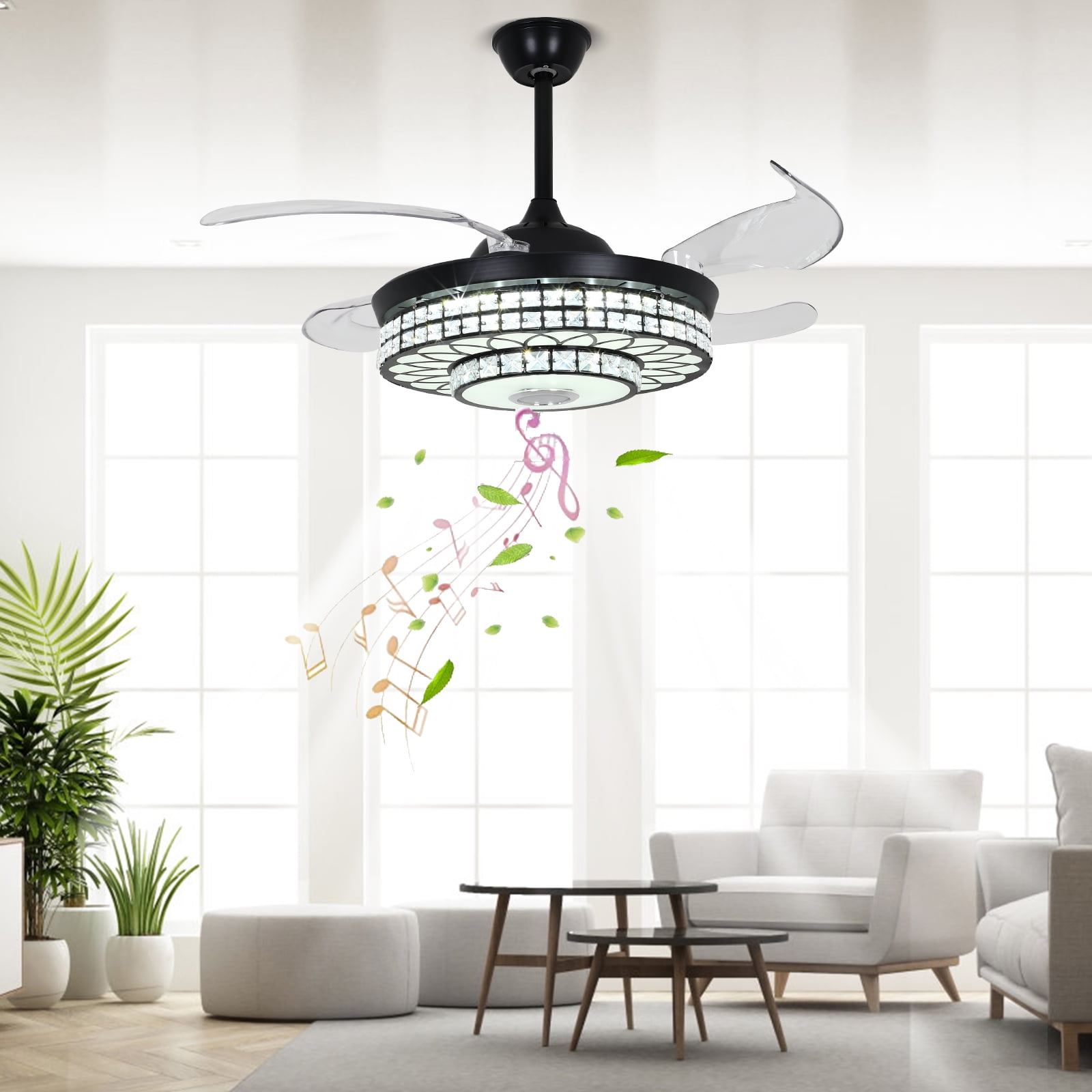 42" Modern Smart Ceiling Fan with Light Bluetooth Speaker 3 Color ...