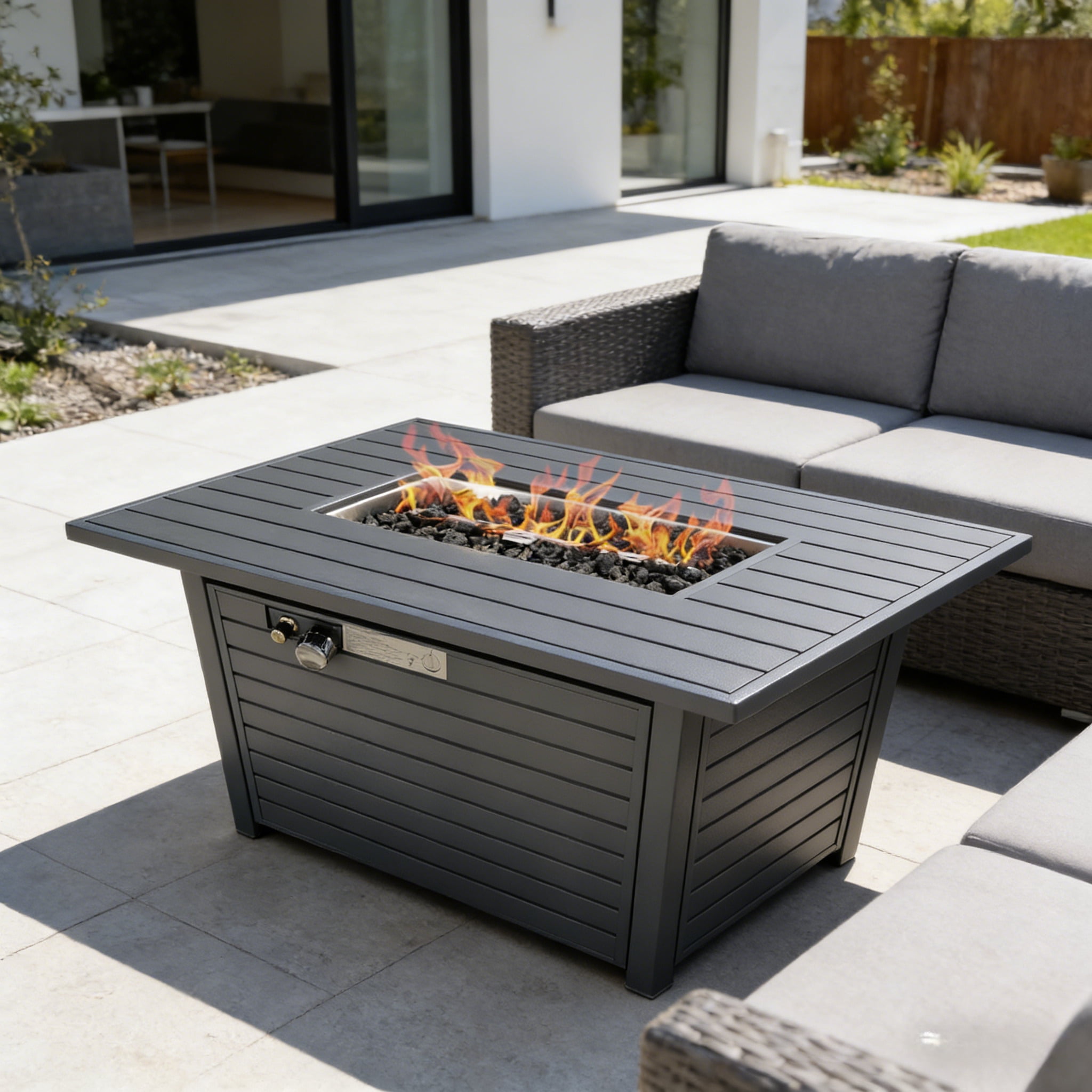 42'' Modern Steel Outdoor Fire Pit Table - 50000 BTU Small Patio ...