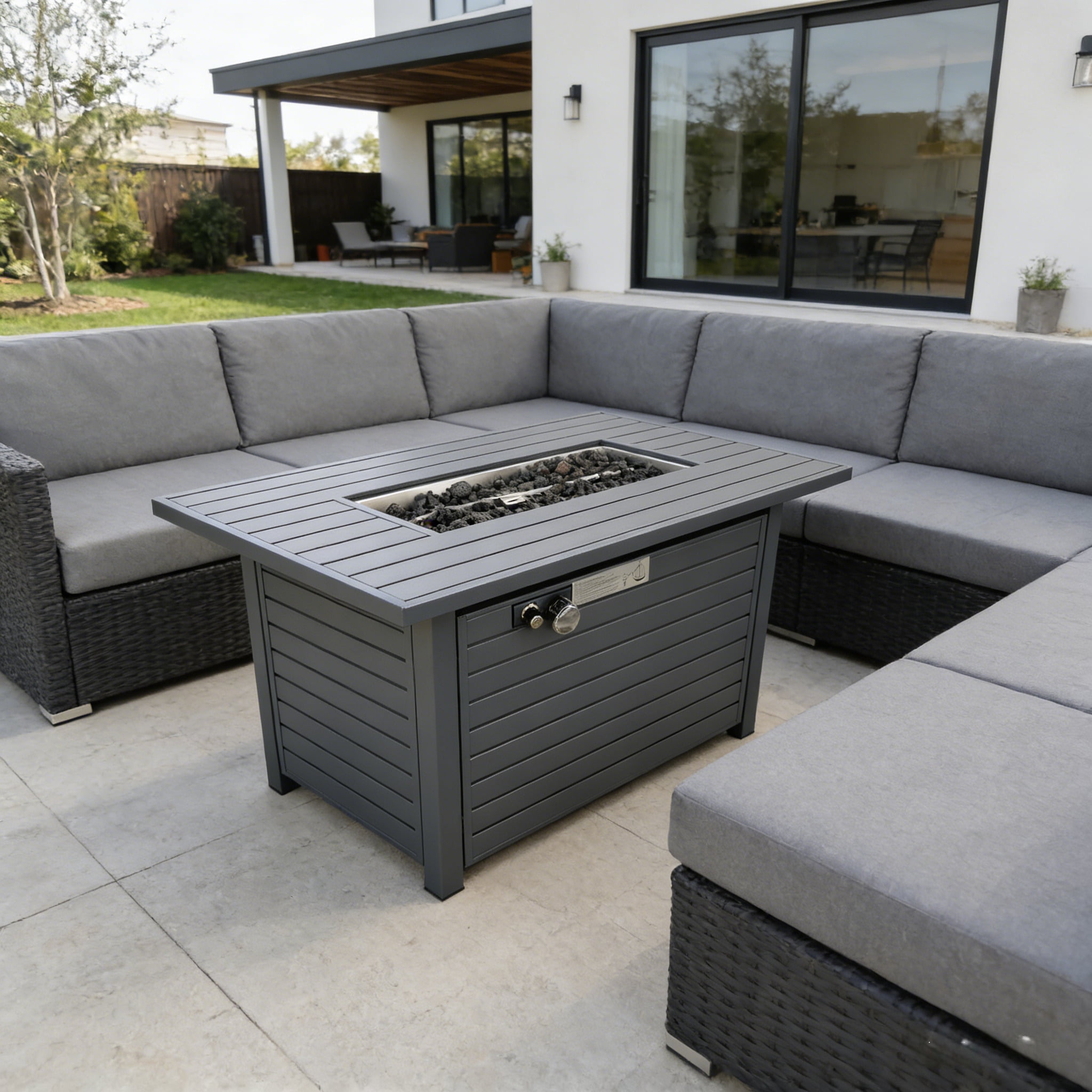 42'' Modern Steel Propane Outdoor Fire Pit Table - 50000 BTU Push ...
