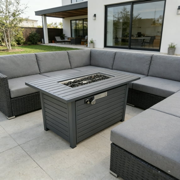 42'' Modern Steel Propane Outdoor Fire Pit Table - 50000 BTU Push ...