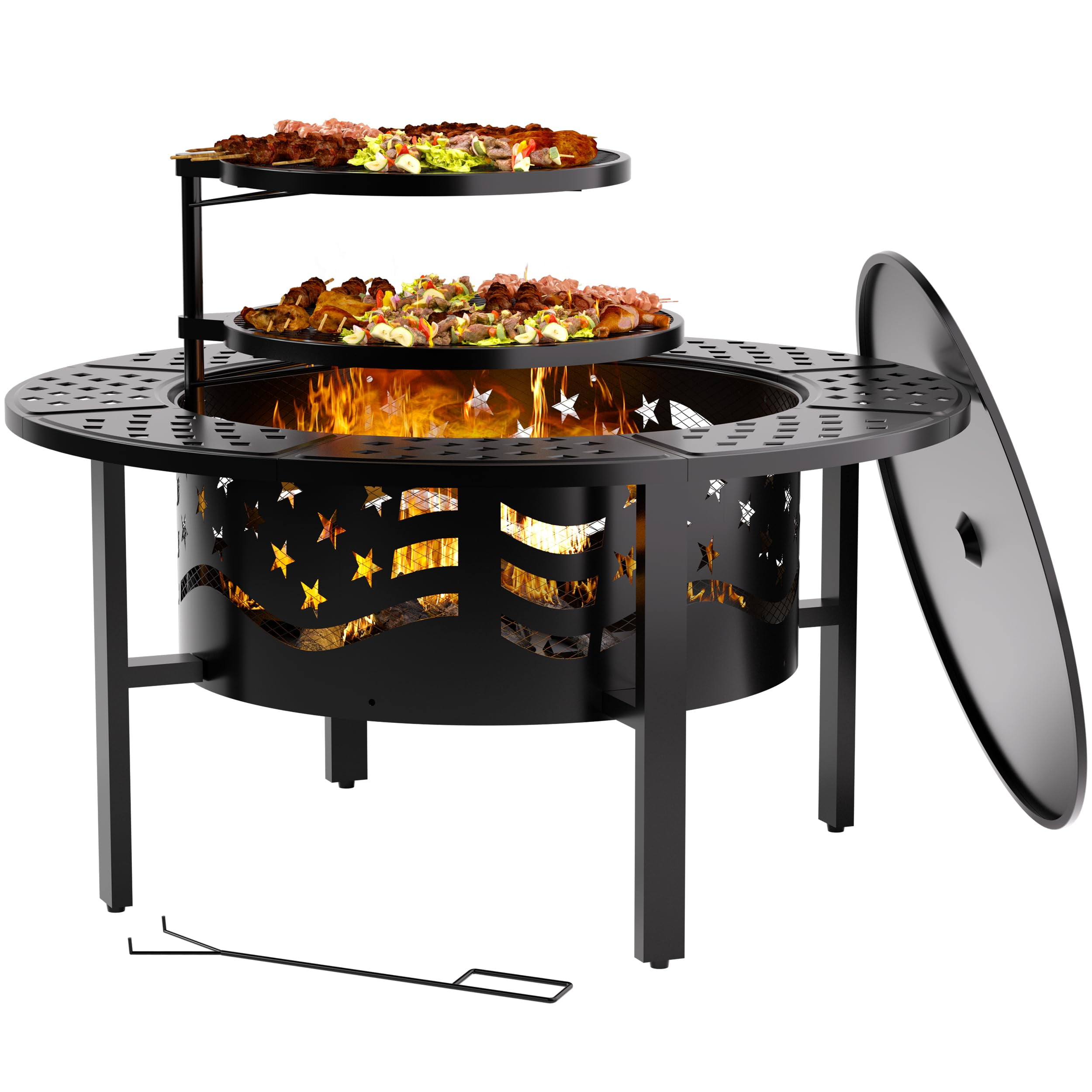 42" Outdoor Fire Pit with 2 Grills - Wood Burning Firepit for Outside ...