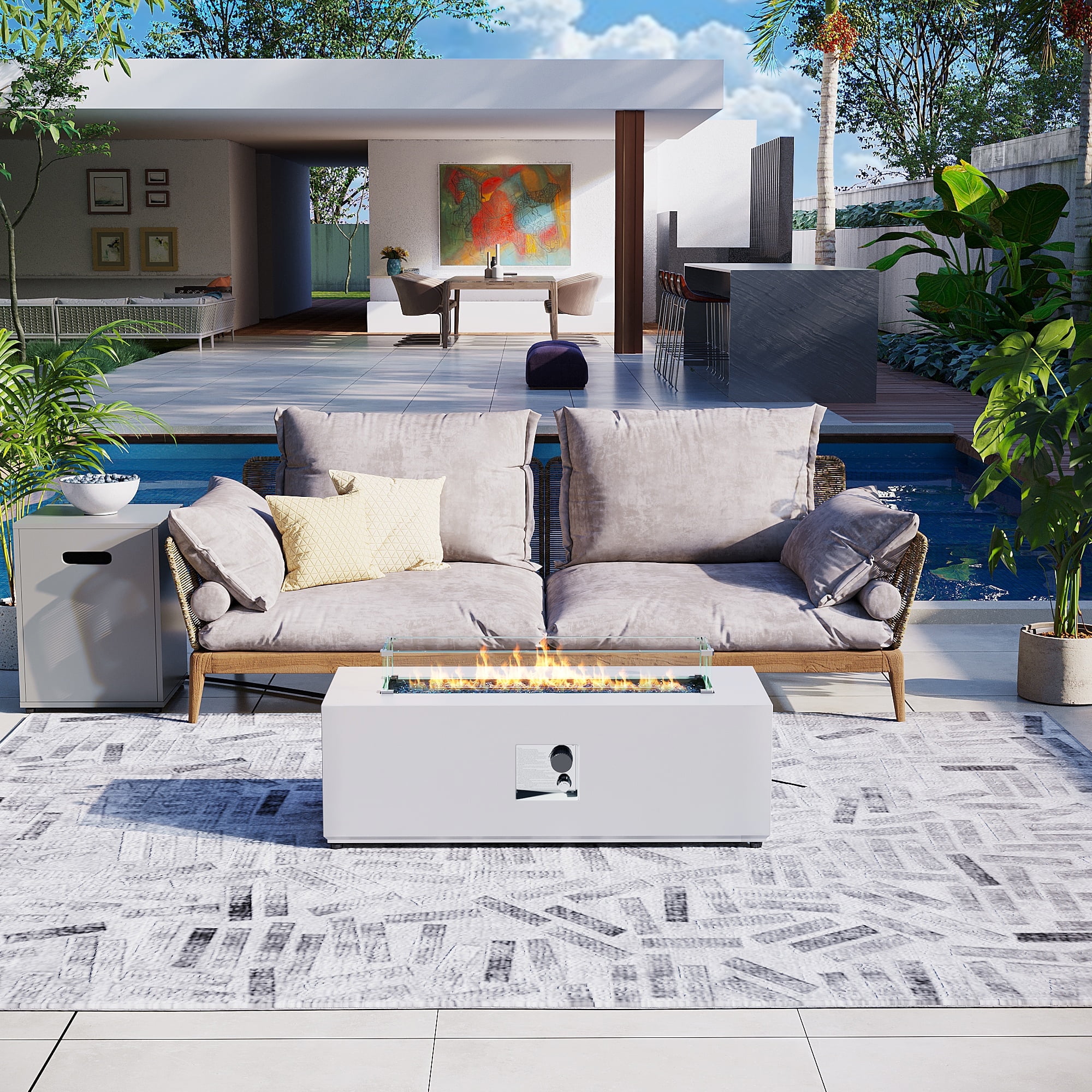 42" Outdoor Propane Gas Fire Pit with 50000 BTU Iron Rectangular Fire ...