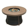 42" Outdoor Wicker Round Propane Gas Fire Pit Table, Brown Dining Table ...