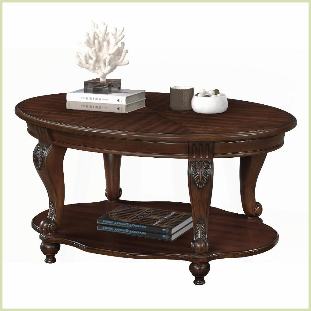 42'' Oval American Style Coffee Table for Living Room, 2-Tier with ...