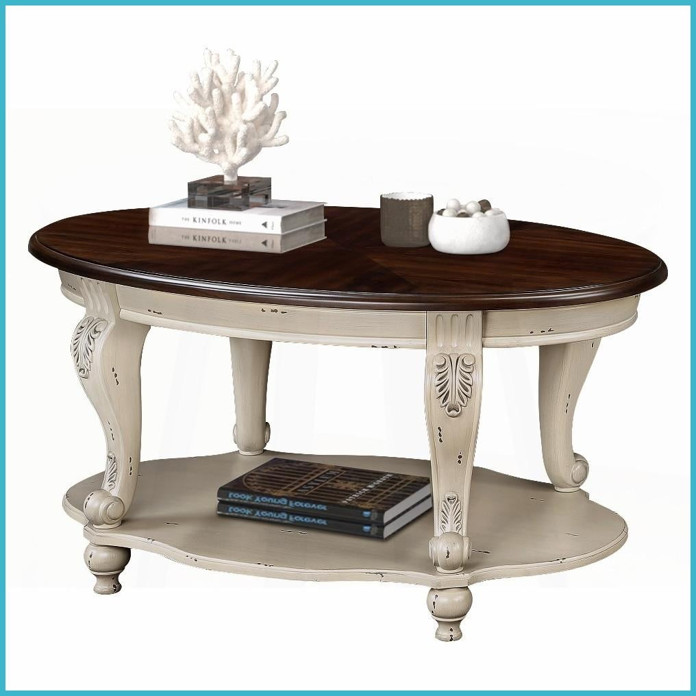 42'' Oval American Style Coffee Table for Living Room - Solid Wood Feet ...
