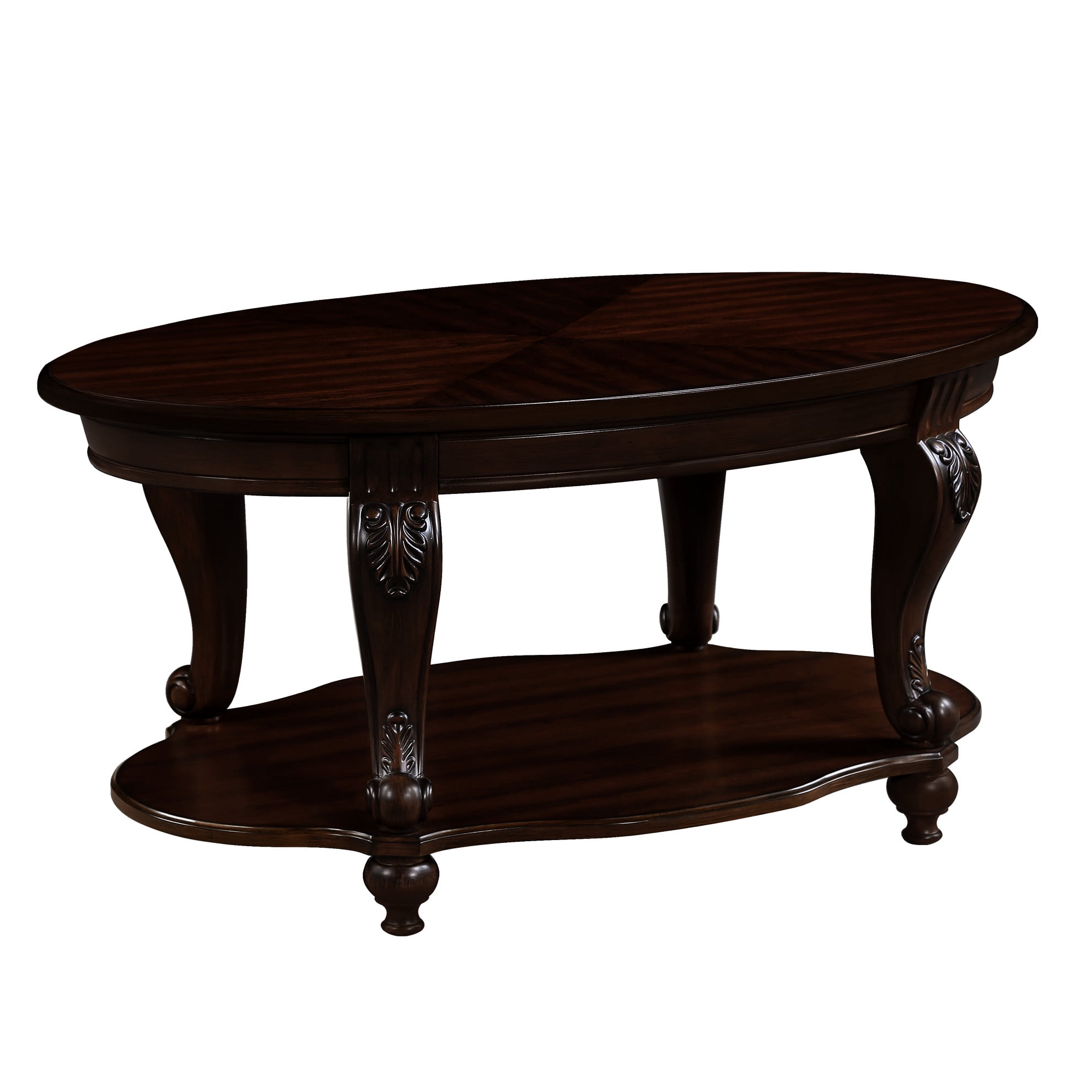 42'' Oval Coffee Table For Living Area, Solid Wood 2 Shelf, Cherry Look ...