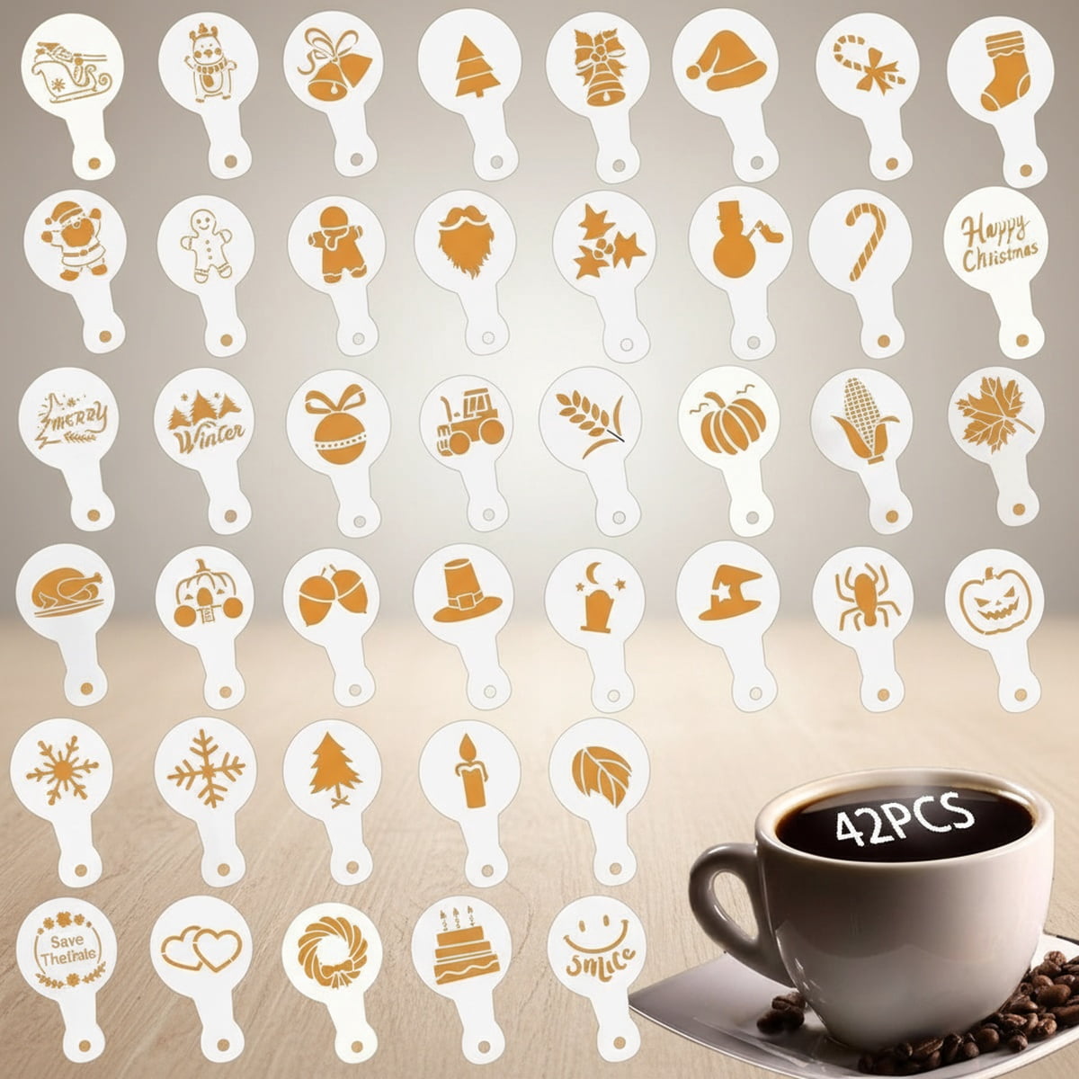 42 PCS Coffee Latte Art Stencils, Coffee Moulds for Christmas, Party ...