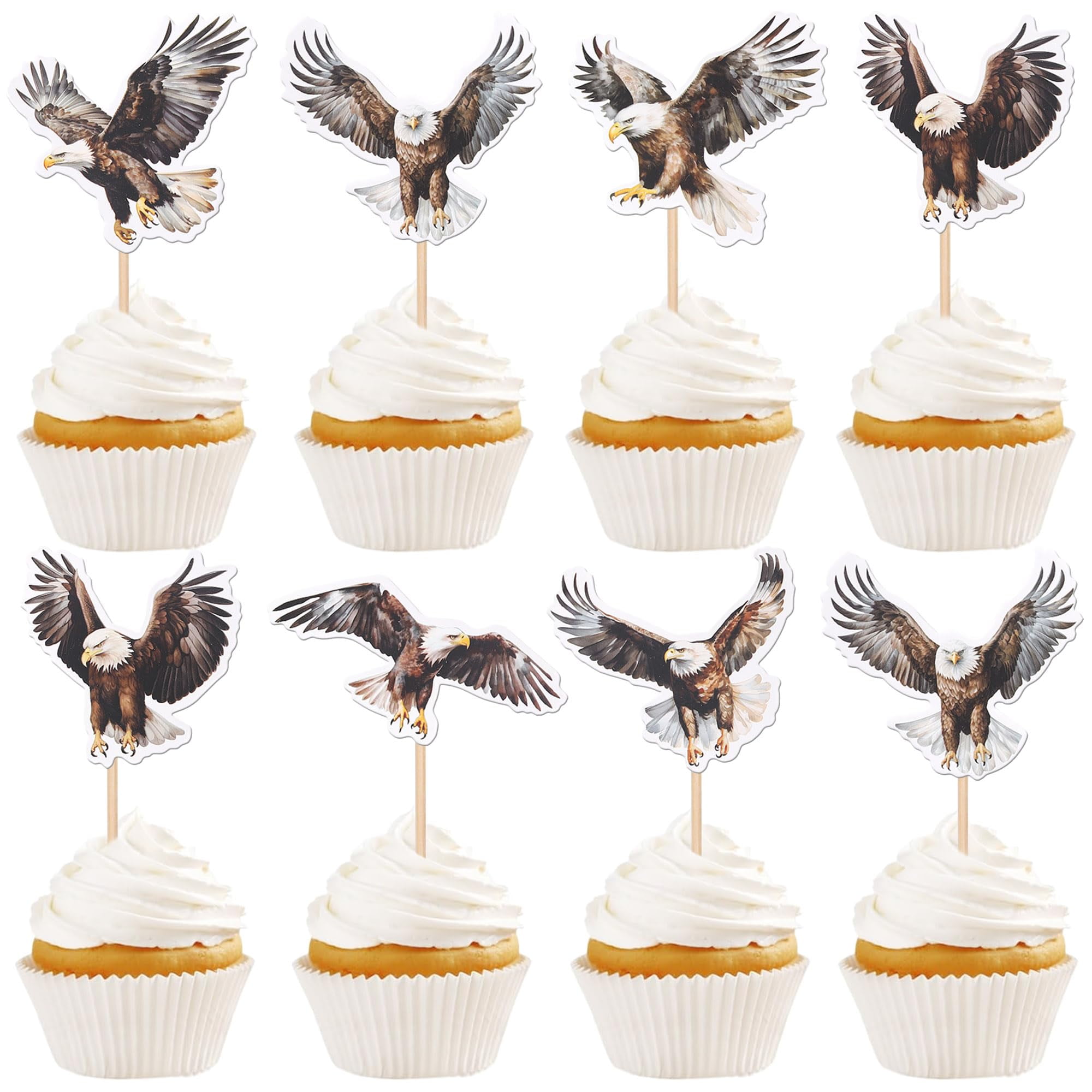 42 PCS Eagle Cupcake Toppers Double FSH1 Sided Bald Eagle Animal ...