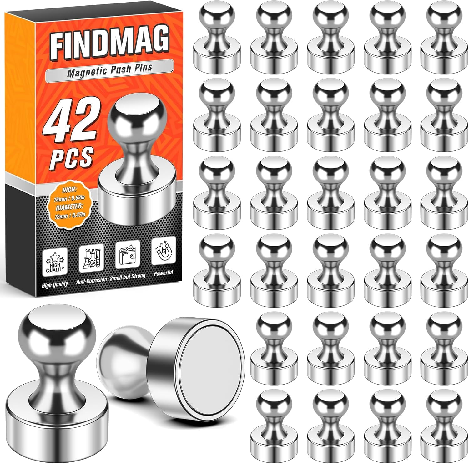 42 PCS Fridge Magnets, Strong Neodymium Magnets for Whiteboard, Silver ...