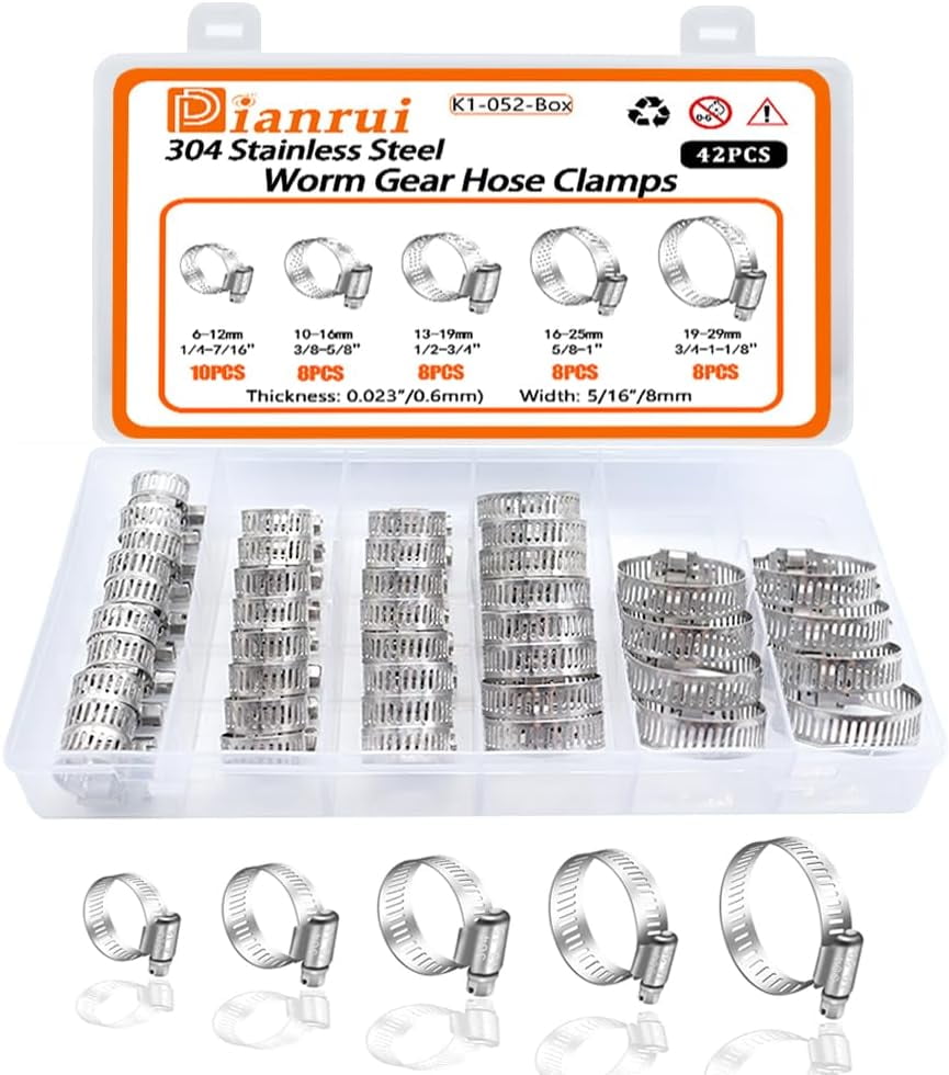 42 PCS Hose Clamps Assortment Kit 1/4"–1-1/8" (6-29mm) Hose Clamps ...
