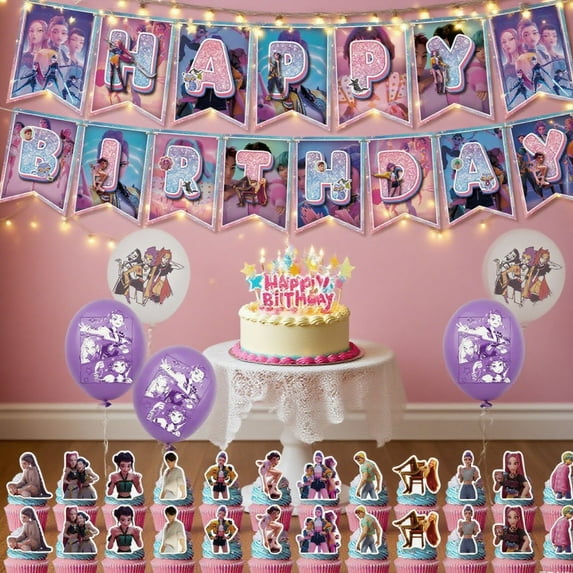 42 PCS Kpop Demon Hunters Birthday Decorations - Party Supplies Kit Including Banner, Backdrop ...