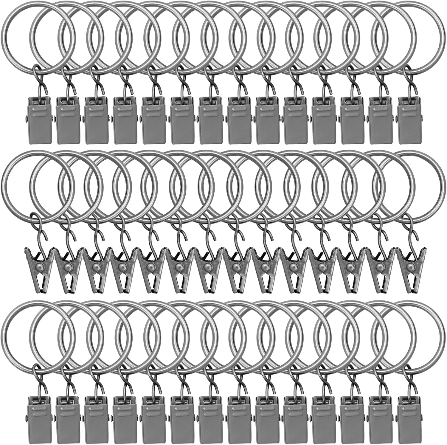 42 Pack Curtain Rod Clip Rings, 1" Interior Diameter, Metal, Strong ...