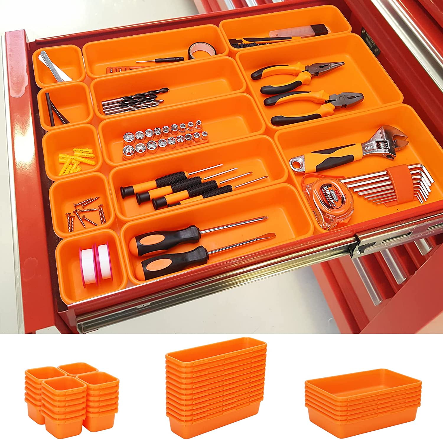 42 Pack Tool Box Organizer Tool Tray Dividers, Rolling Tool Chest Cart ...