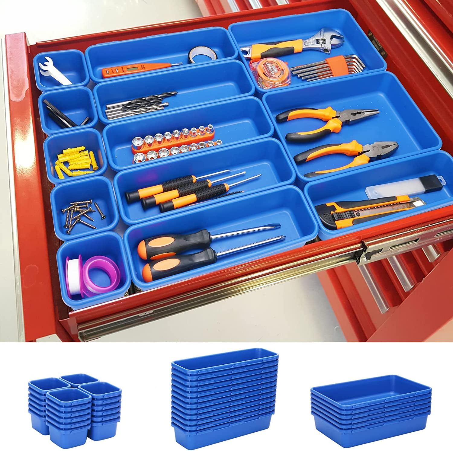 42 Pack Tool Box Organizer Tool Tray Dividers, Rolling Tool Chest Cart ...
