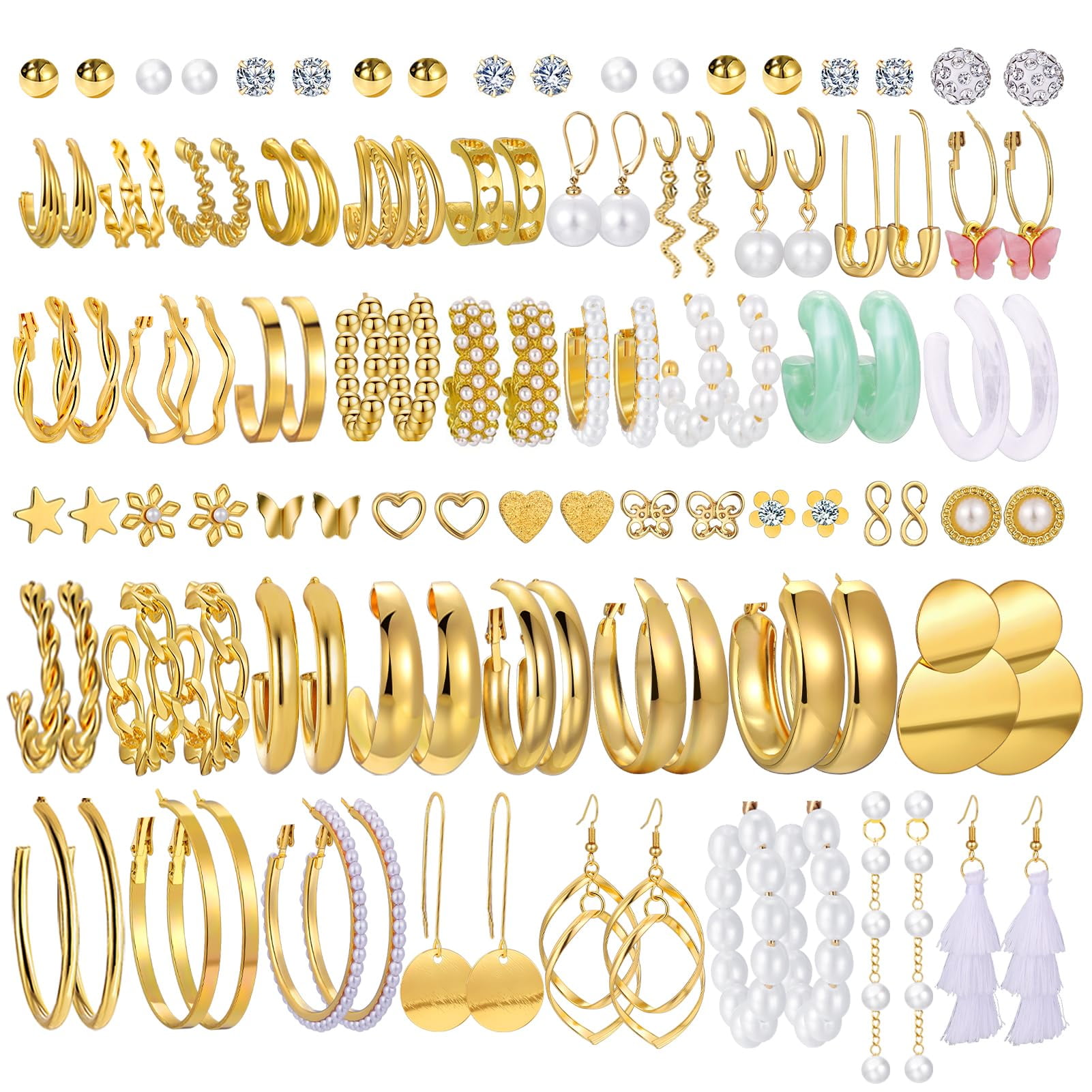 42 Pairs Gold Hoop Earrings Set for Women, Fashion Chunky Pearl ...