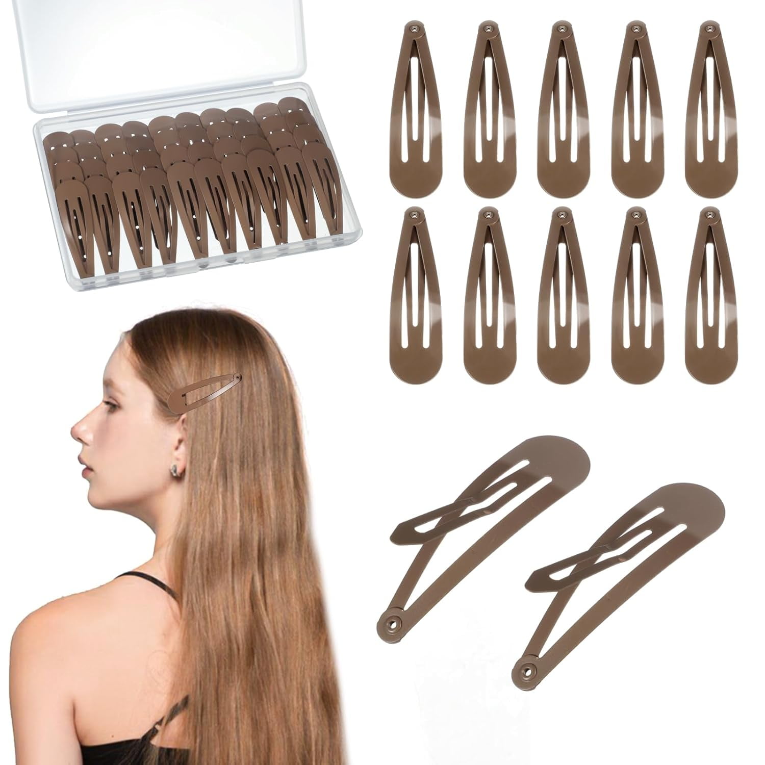 42 Pcs Brown Metal Snap Hair Clips, 2 Inch Hair Barrettes Hair ...