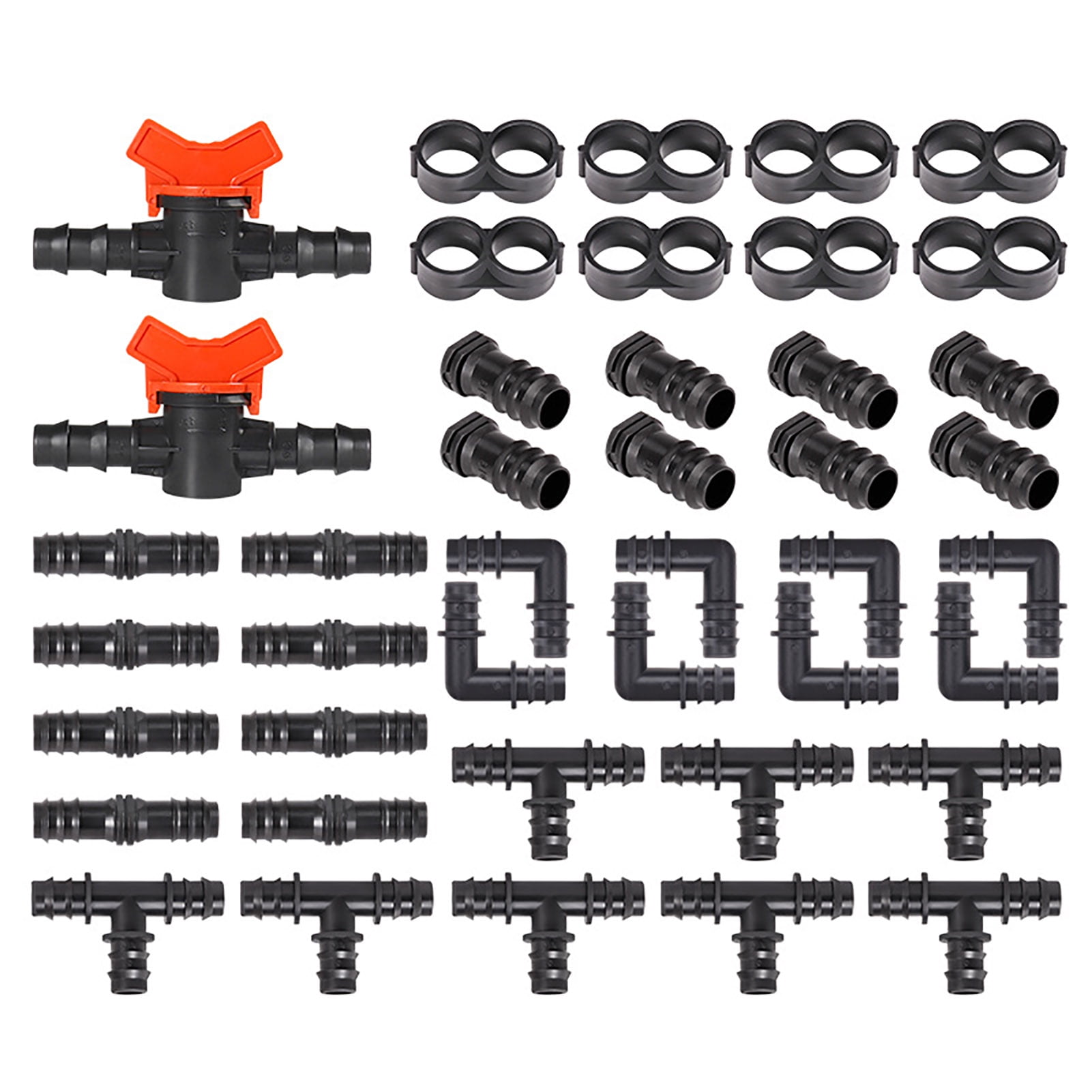 42 Pcs Drip Irrigation Fittings Kit 1/2" Tubing Plastic Connectors for ...