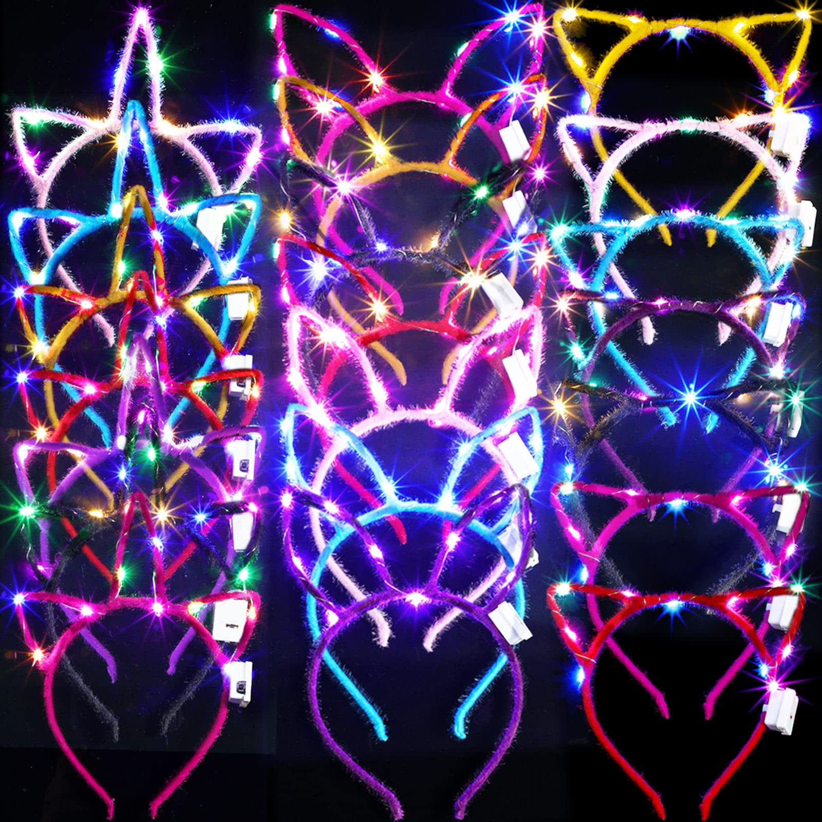 42 Pcs LED Cat Ears Headband Set, 14 Unicorn Light up Headband 14 Cute ...