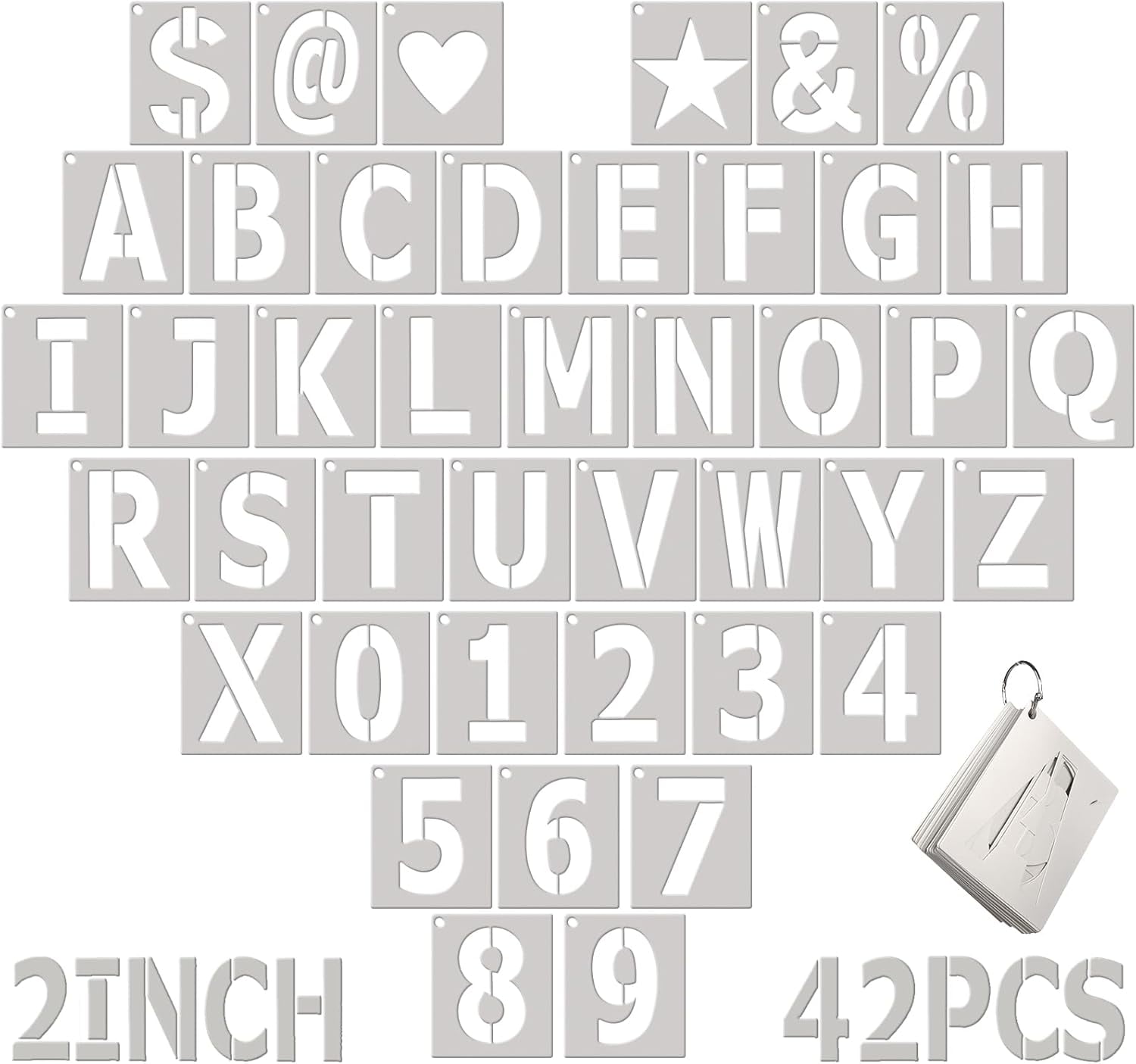 42 Pcs Large Alphabet-Number Stencils: 2 Inch Reusable Letter Stencils ...