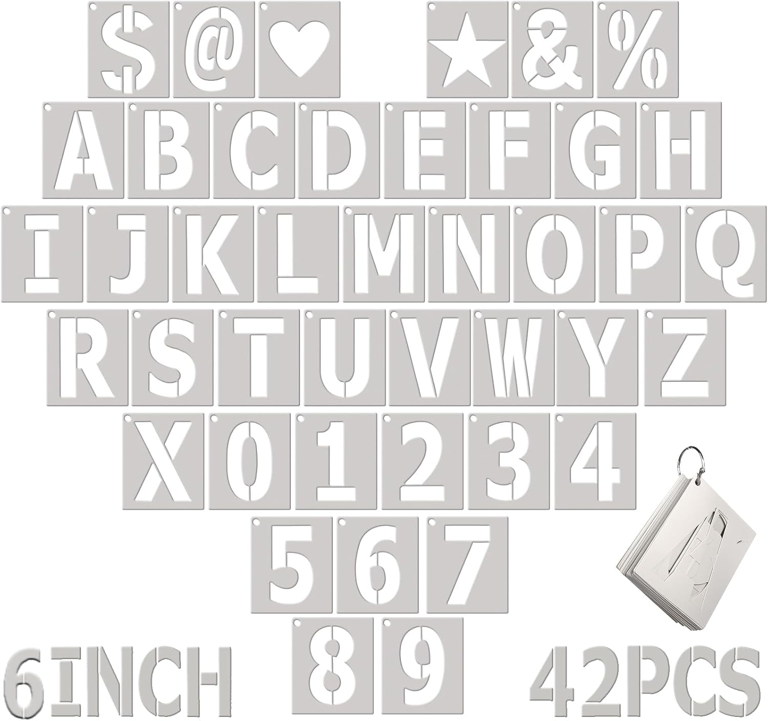 42 Pcs Large Alphabet-Number Stencils: 6 Inch Reusable Letter Stencils ...