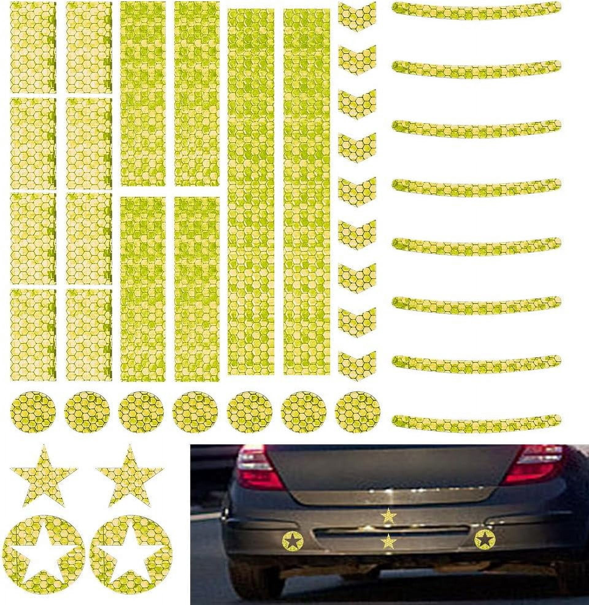 42 Pcs Reflective Bicycle Stripe Decals Yellow Waterproof PET Plastic ...