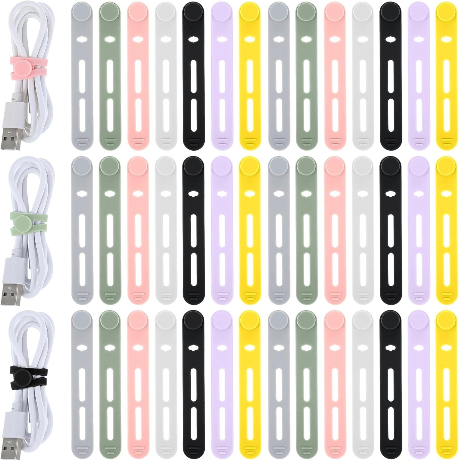 42 Pcs Silicone Cable Ties, Adjustable Silicone Cable Straps Wire ...