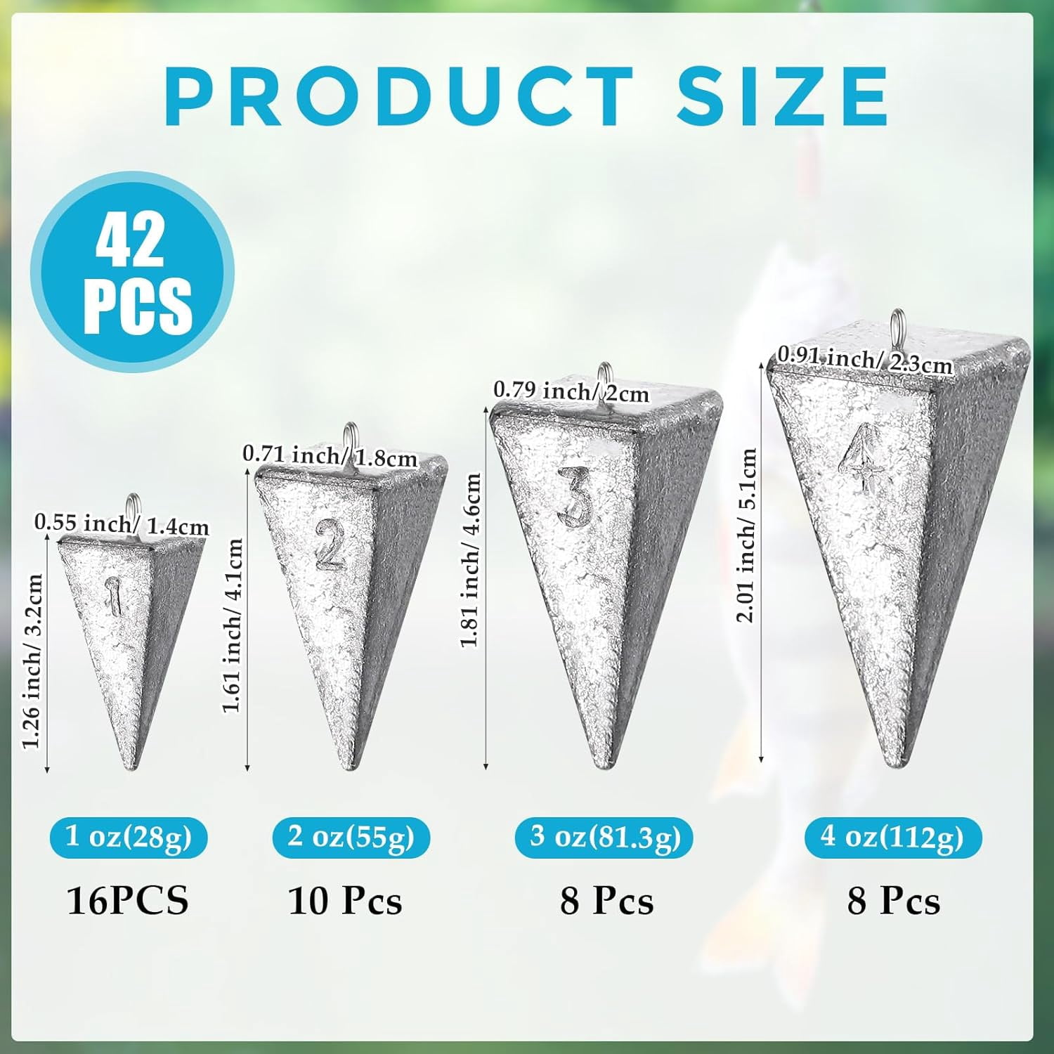 42 Pcs Sinker Weights for Fishing Kit - 1 oz, 2 oz, 3 oz, 4 oz Silver ...