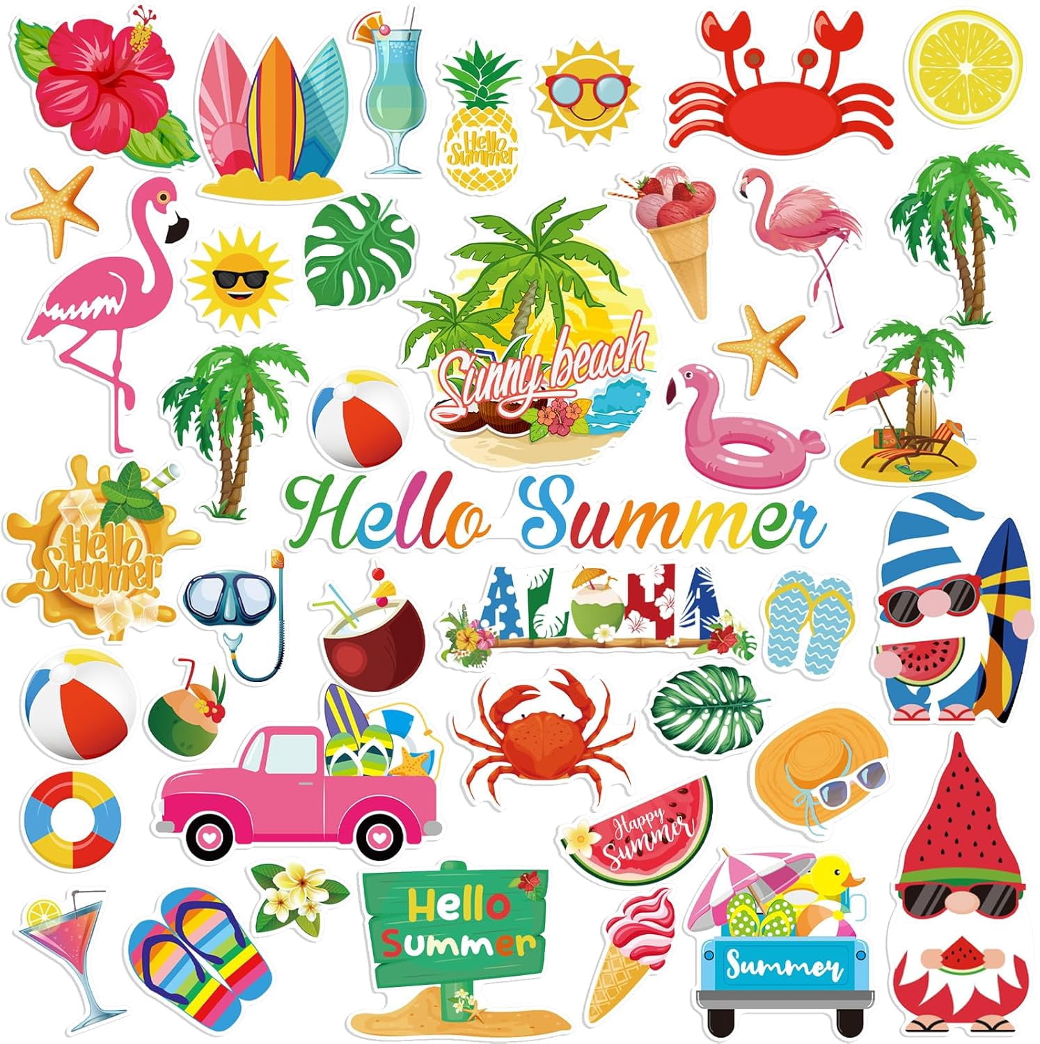 42 Pcs Summer Thick Gel Clings Hawaiian Tropic Window Gel Clings Decals ...