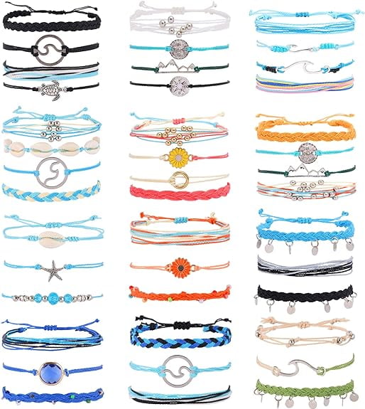 42 Pcs Waterproof String Bracelets for Women Surfer Wave Boho Bracelet ...