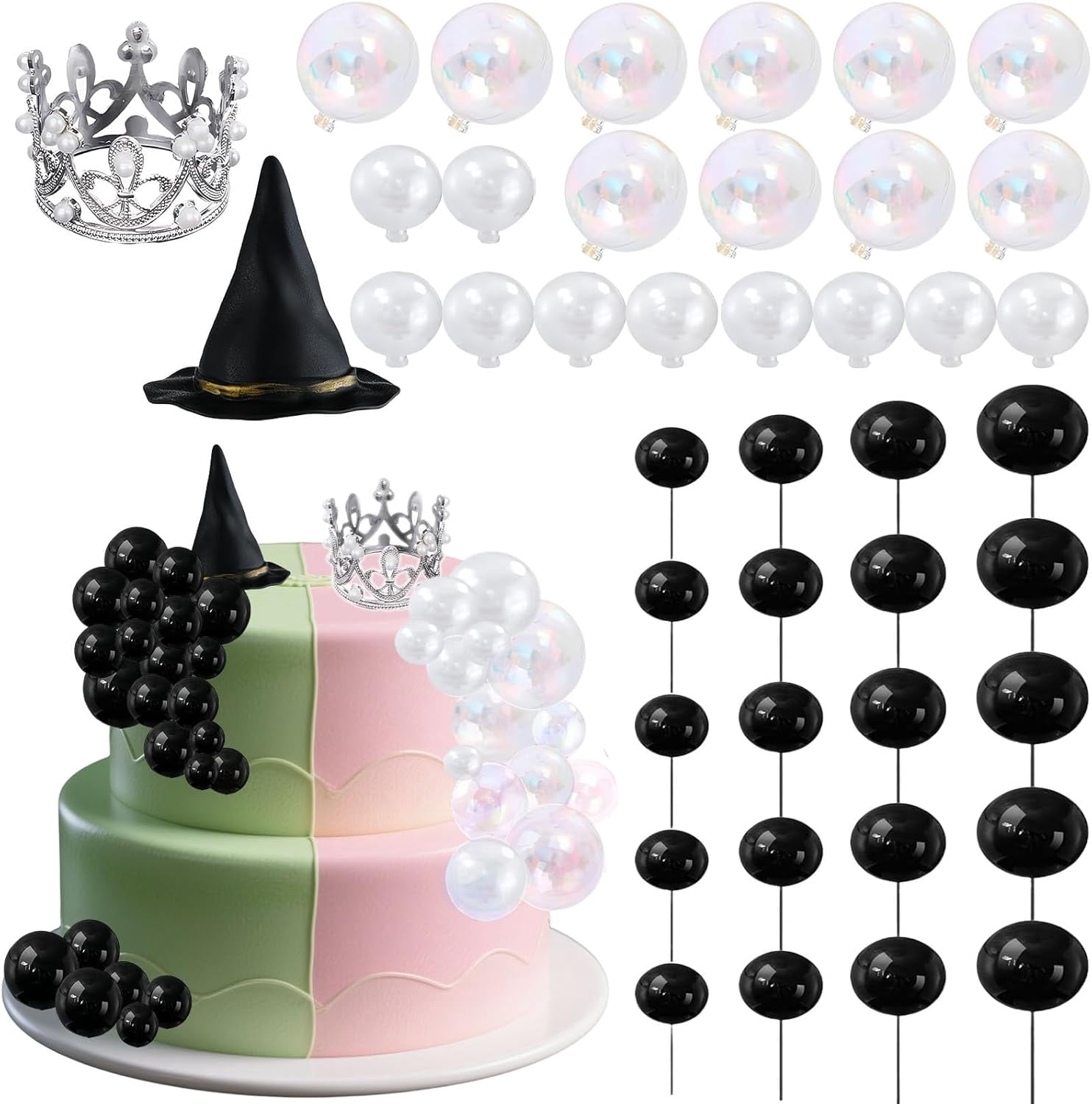 ‌42 Pcs Witch Party Decorations Kit - Halloween Cake Toppers with Black ...